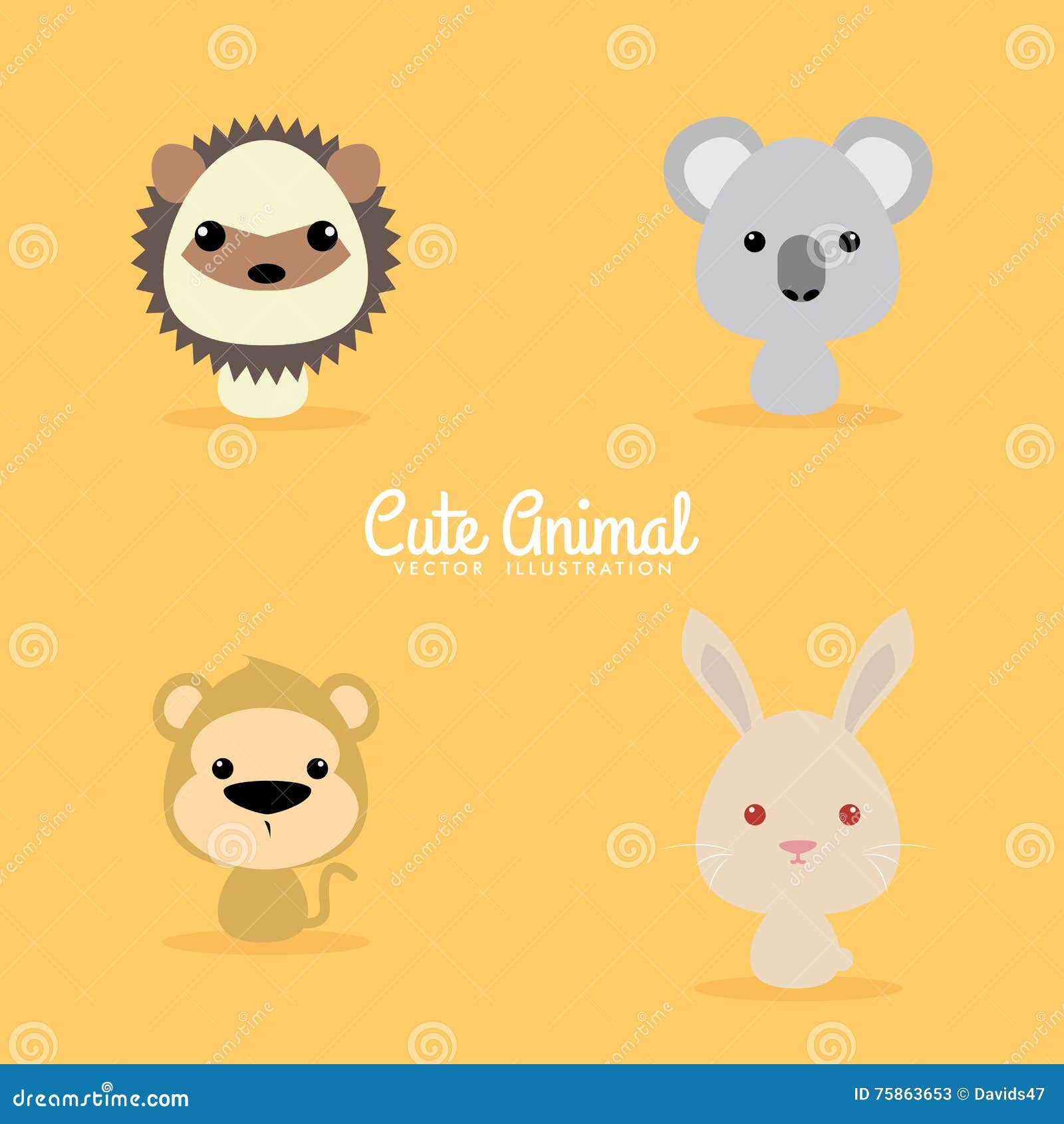 Cute Cartoon Wild animals stock vector. Illustration of jungle - 75863653