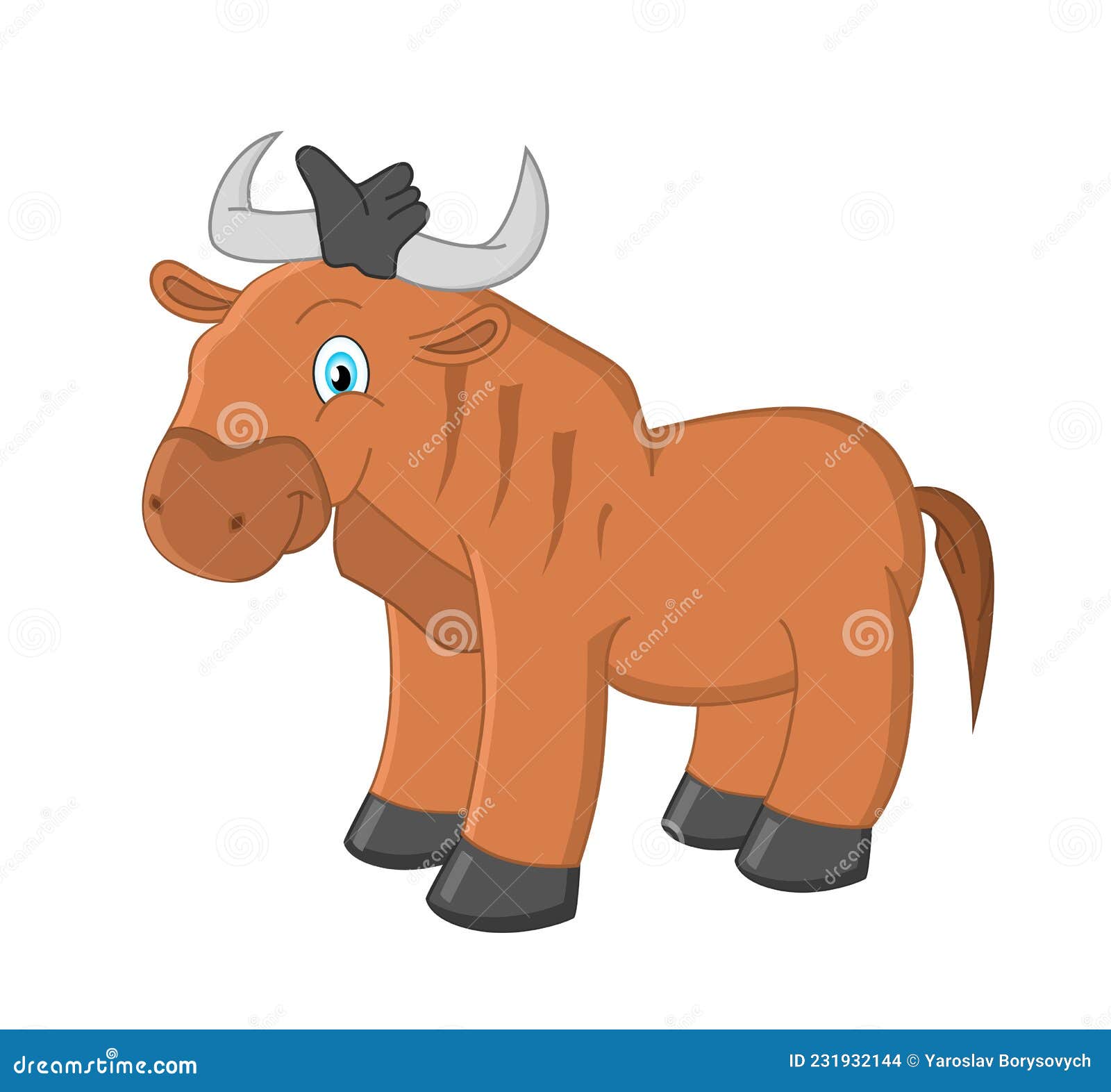 Cute Cartoon Wildebeest Vector Illustration. Stock Vector ...