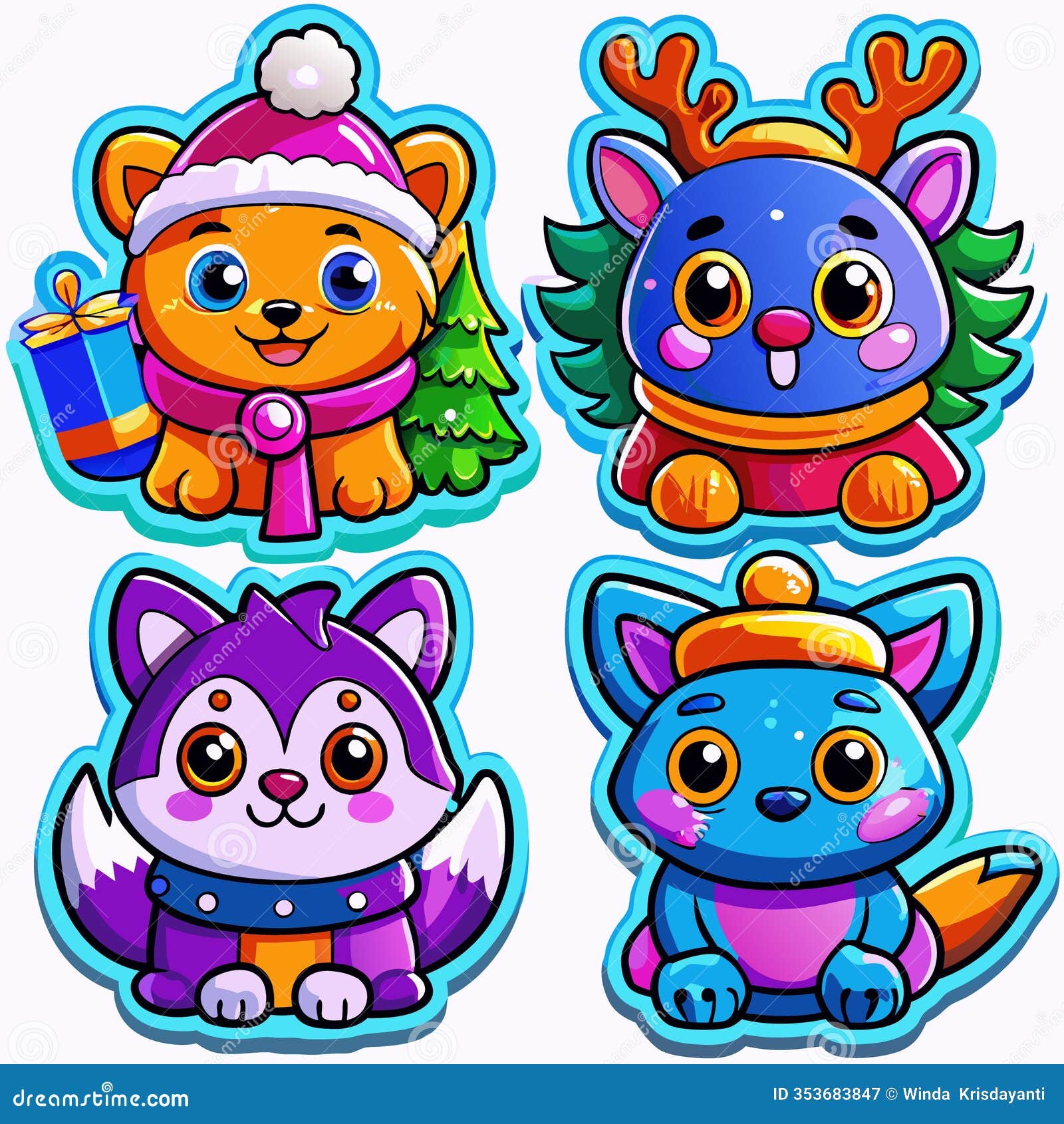 Cute Cartoon Winter Animals Stock Vector - Illustration of happy, cold ...