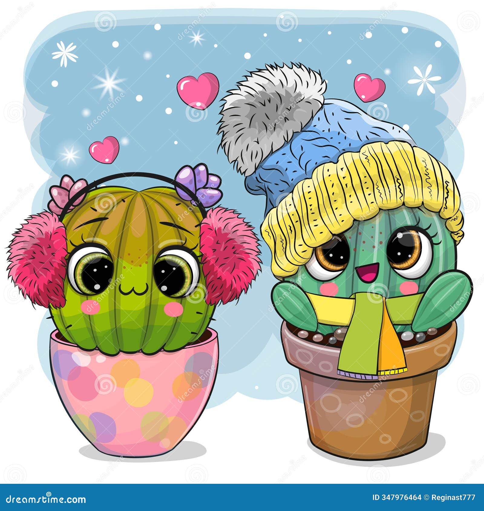 Cute Cartoon Winter Cacti on a Blue Background Stock Illustration ...