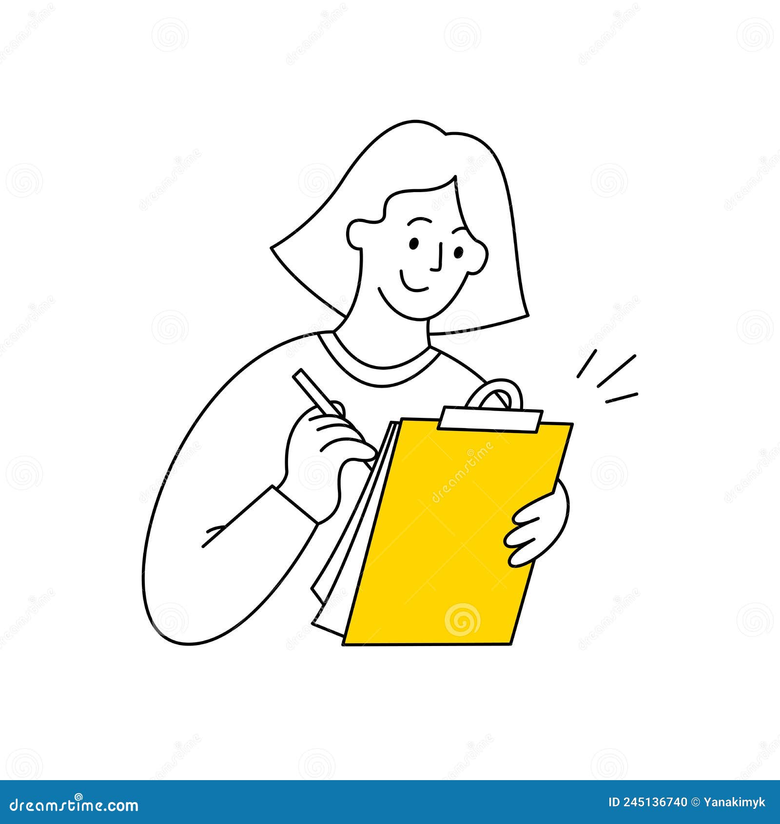 Cute Cartoon Woman Writing Notes, Write on Sticky Notes Develop the ...