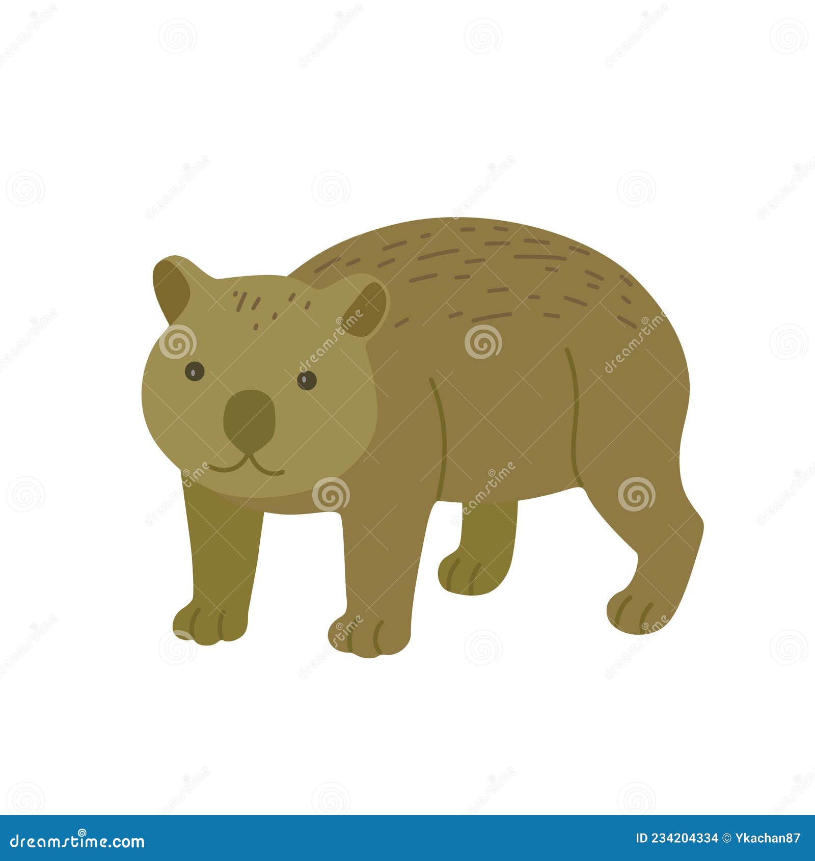 Cute Cartoon Wombat Isolated on White Background. Hand Drawn Vector ...