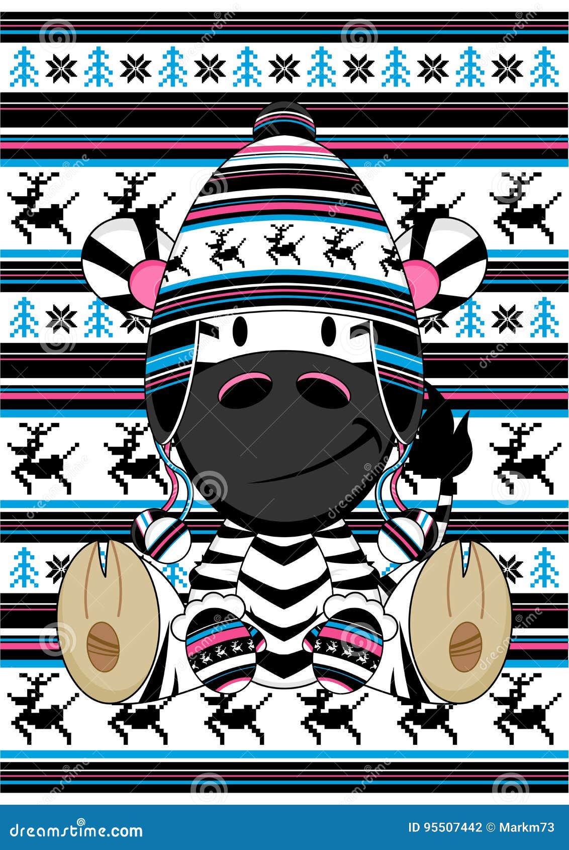 Cute Cartoon Wooly Hat Zebra Stock Vector - Illustration of snowflake ...