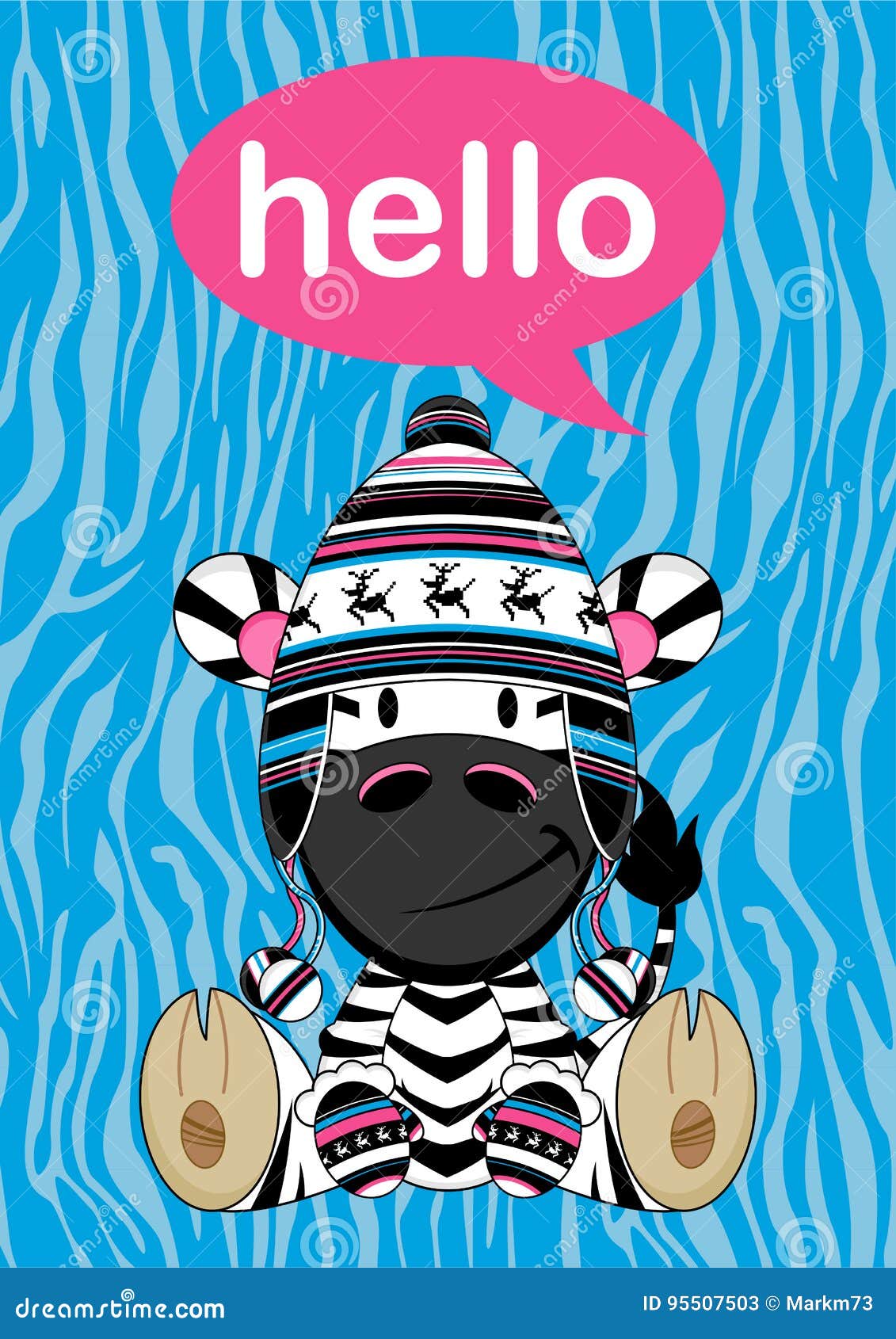 Cute Cartoon Wooly Hat Zebra Stock Vector - Illustration of mitts ...