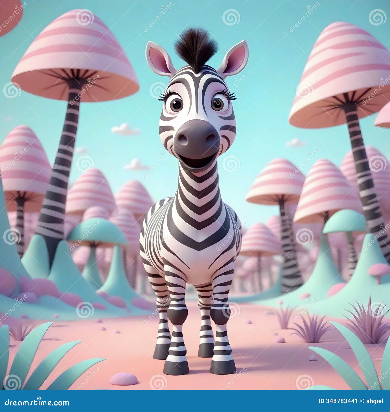 Cute Cartoon Zebra Standing in a Magical Forest Stock Illustration ...