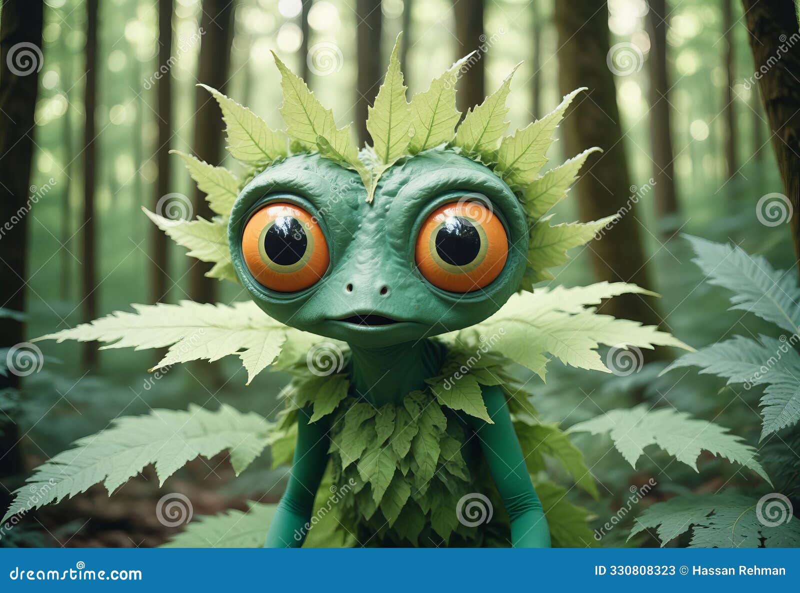 A Cute, Cartoonish Green Creature with Large Eyes Stock Illustration ...