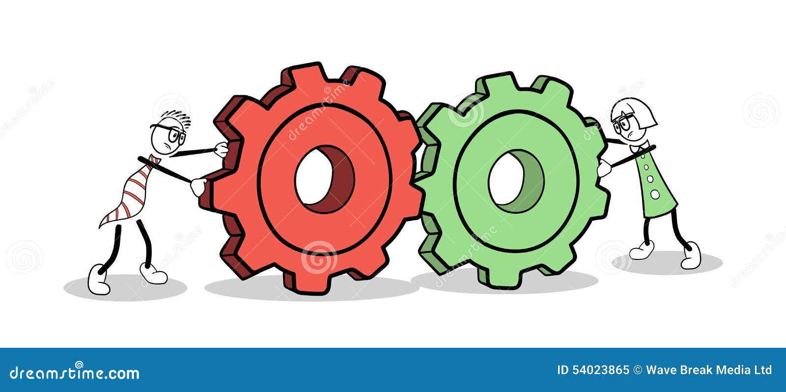 Cute Cartoons Pushing Cog and Wheel Stock Vector - Illustration of cute ...