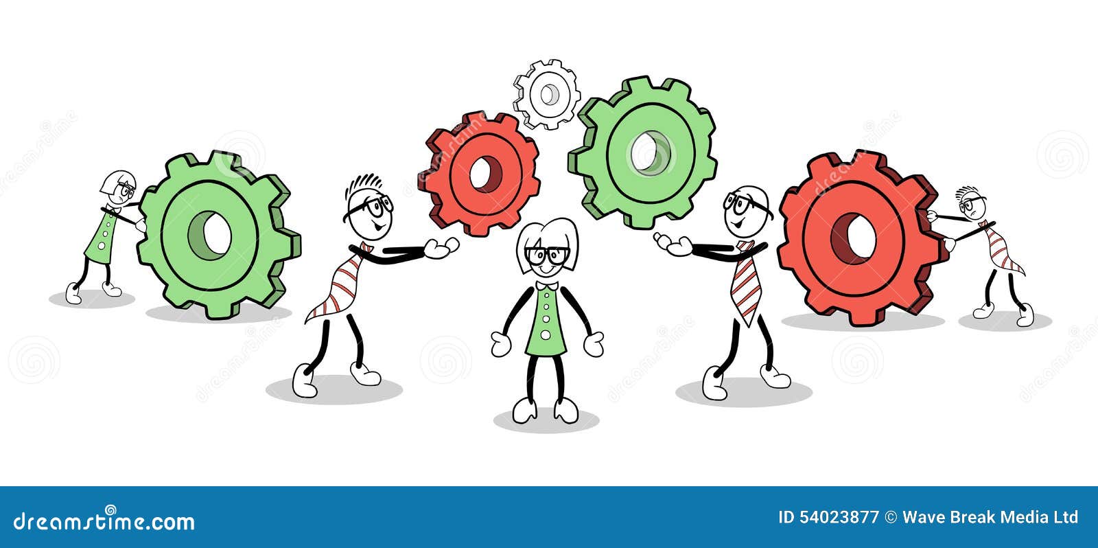 Cute Cartoons Pushing Cog and Wheel Stock Vector - Illustration of ...