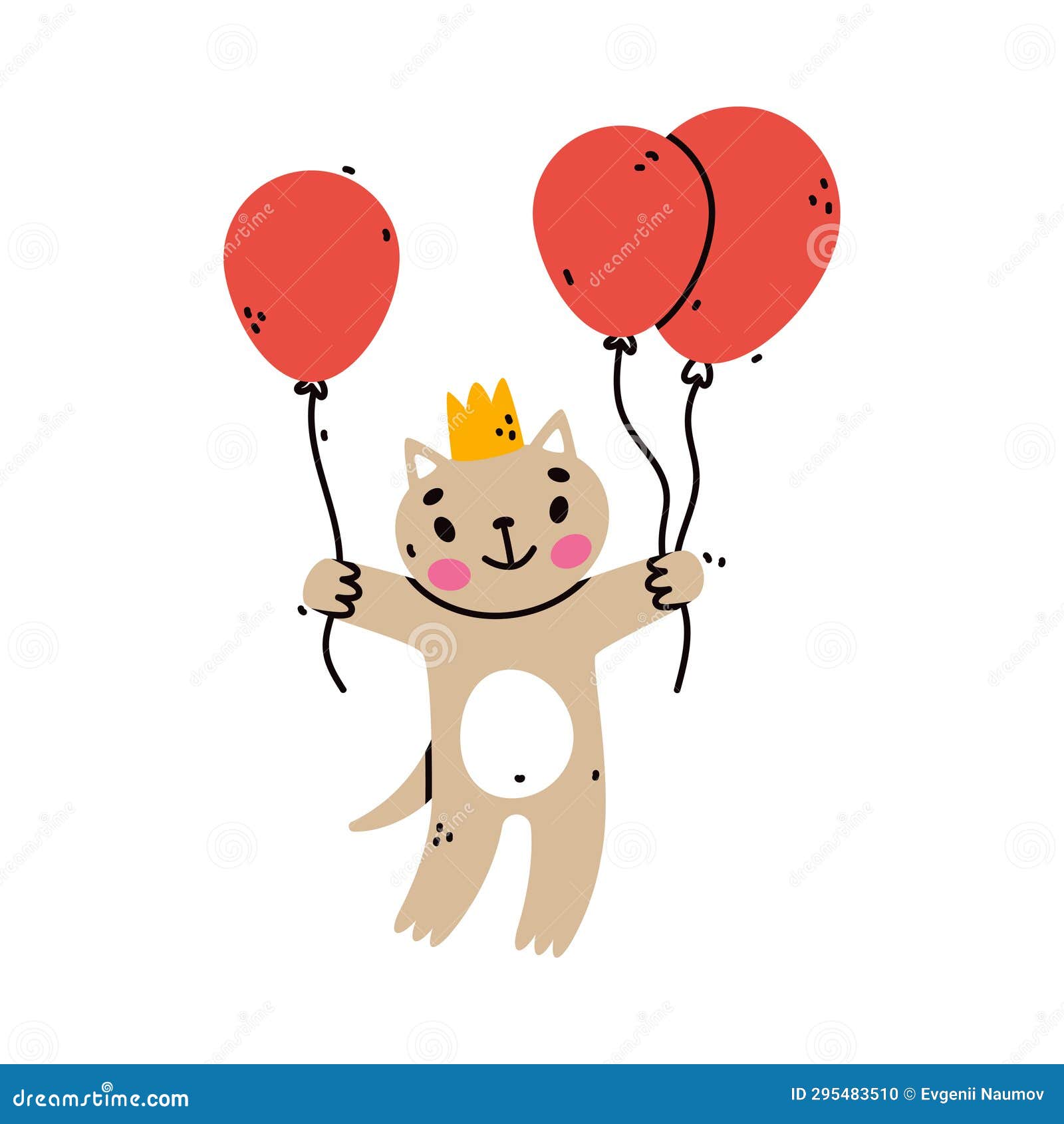Cute Cat Animal Flying with Balloon Floating in the Air Vector ...