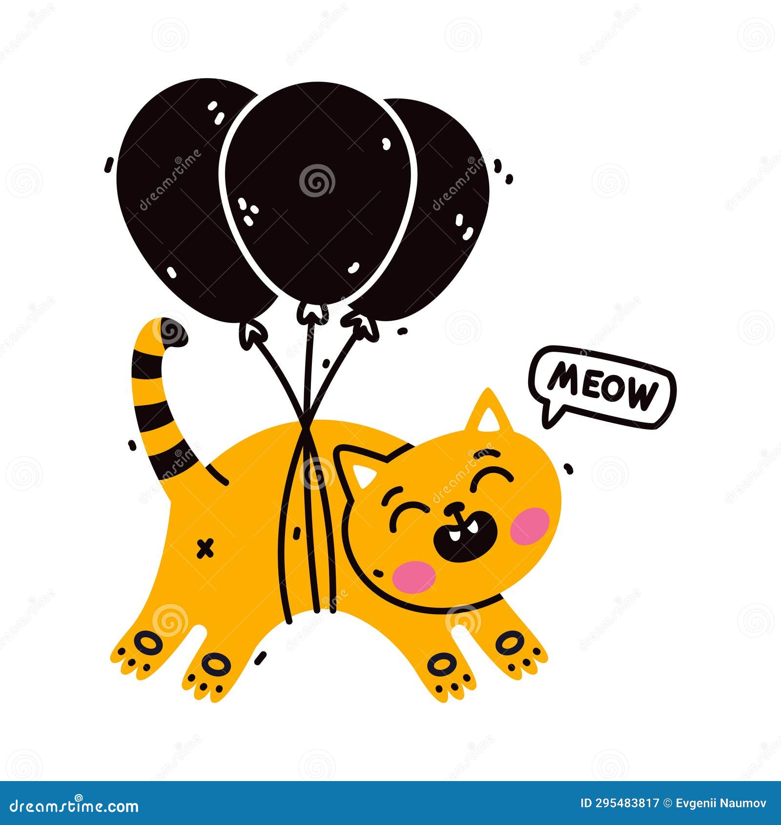 Cute Cat Animal Flying with Balloon Floating in the Air Vector ...