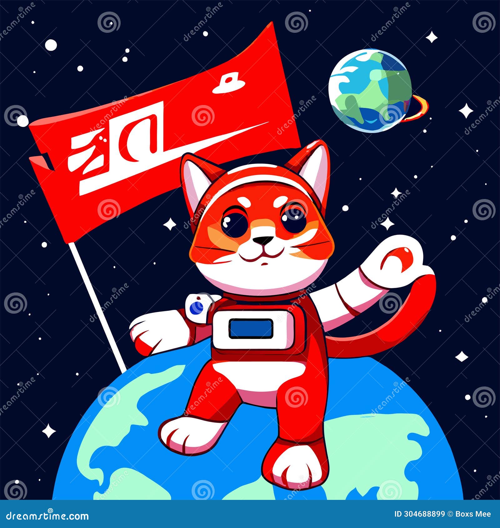 Cute Cat Astronaut in Spacesuit with Flag of the Country. Vector ... Cute Cat Astronaut in Spacesuit with Flag of the Country. Vector ...