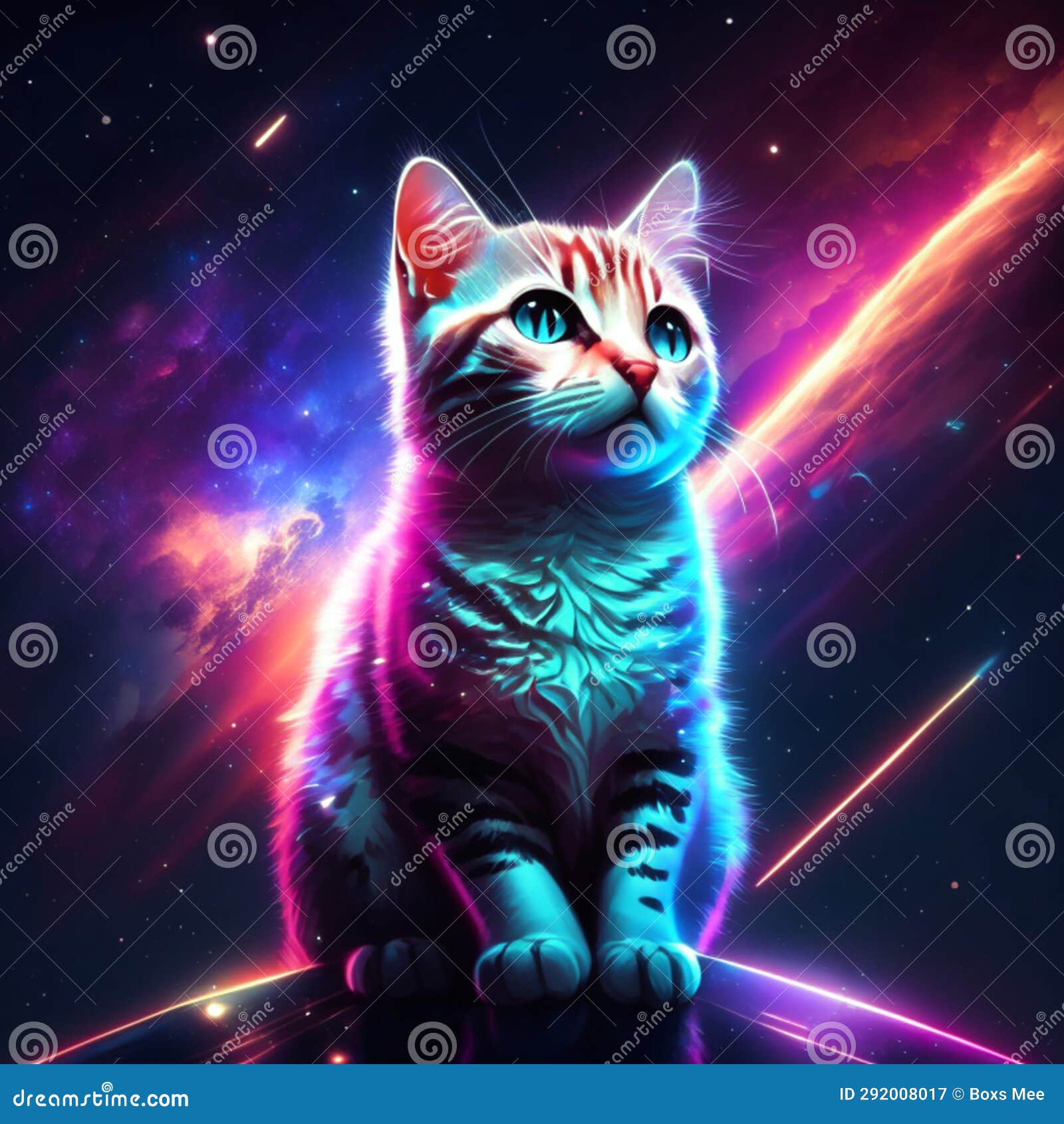 Cute Cat on the Background of the Night Sky. Vector Illustration Stock ...