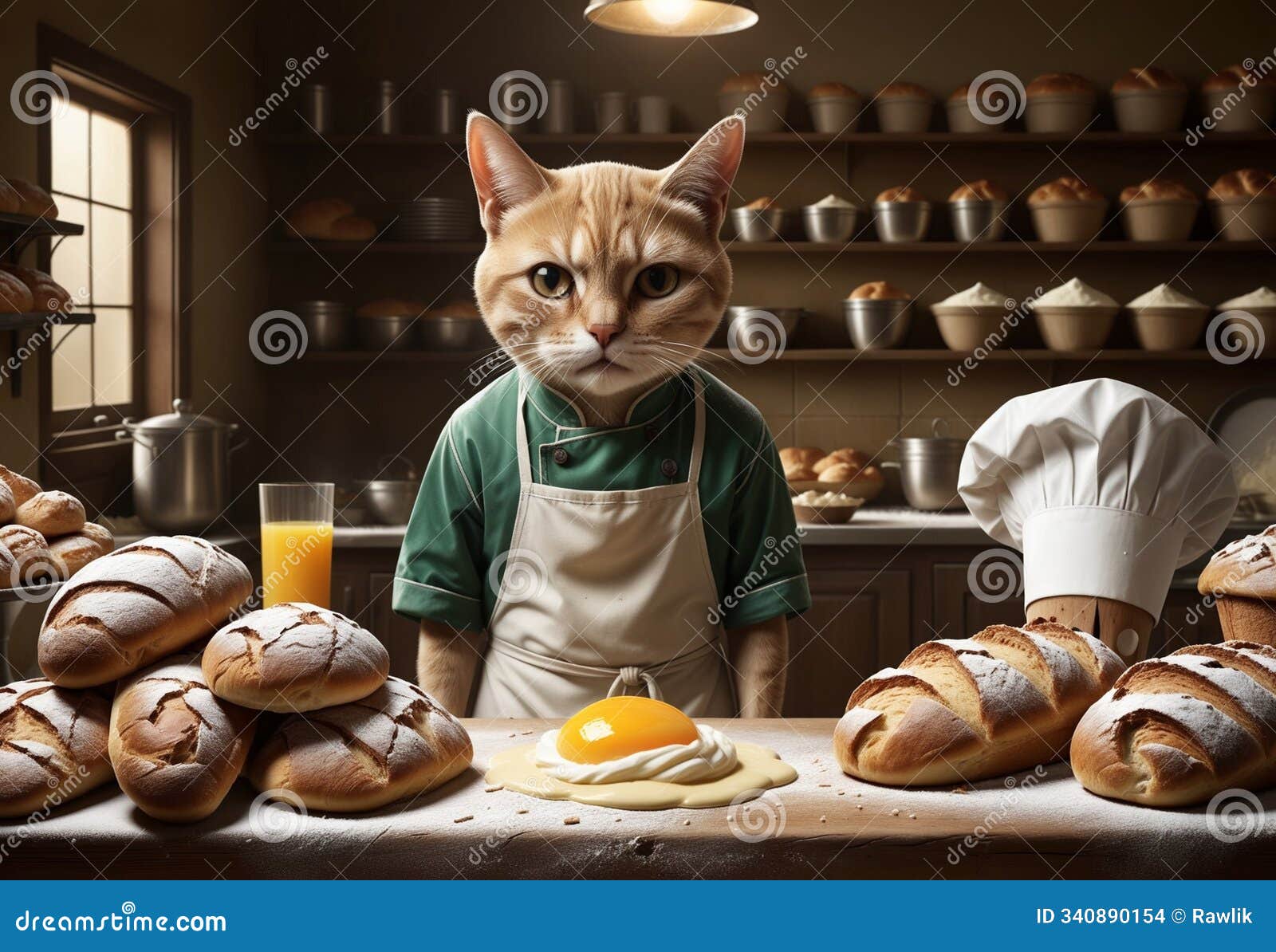 Cute Cat Baker Making Bread in Bakery Stock Photo - Image of process ...
