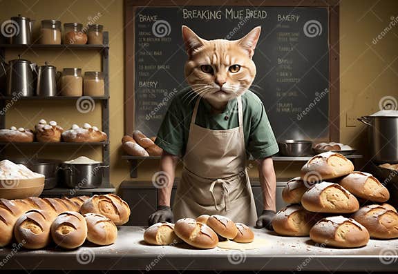 Cute Cat Baker Making Bread in Bakery Stock Image - Image of chef ...