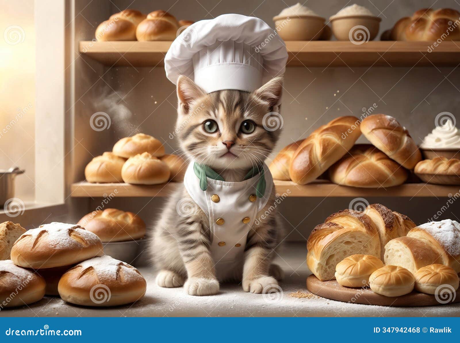 Cute Cat Baker Making Bread in Bakery Stock Photo - Image of training ...