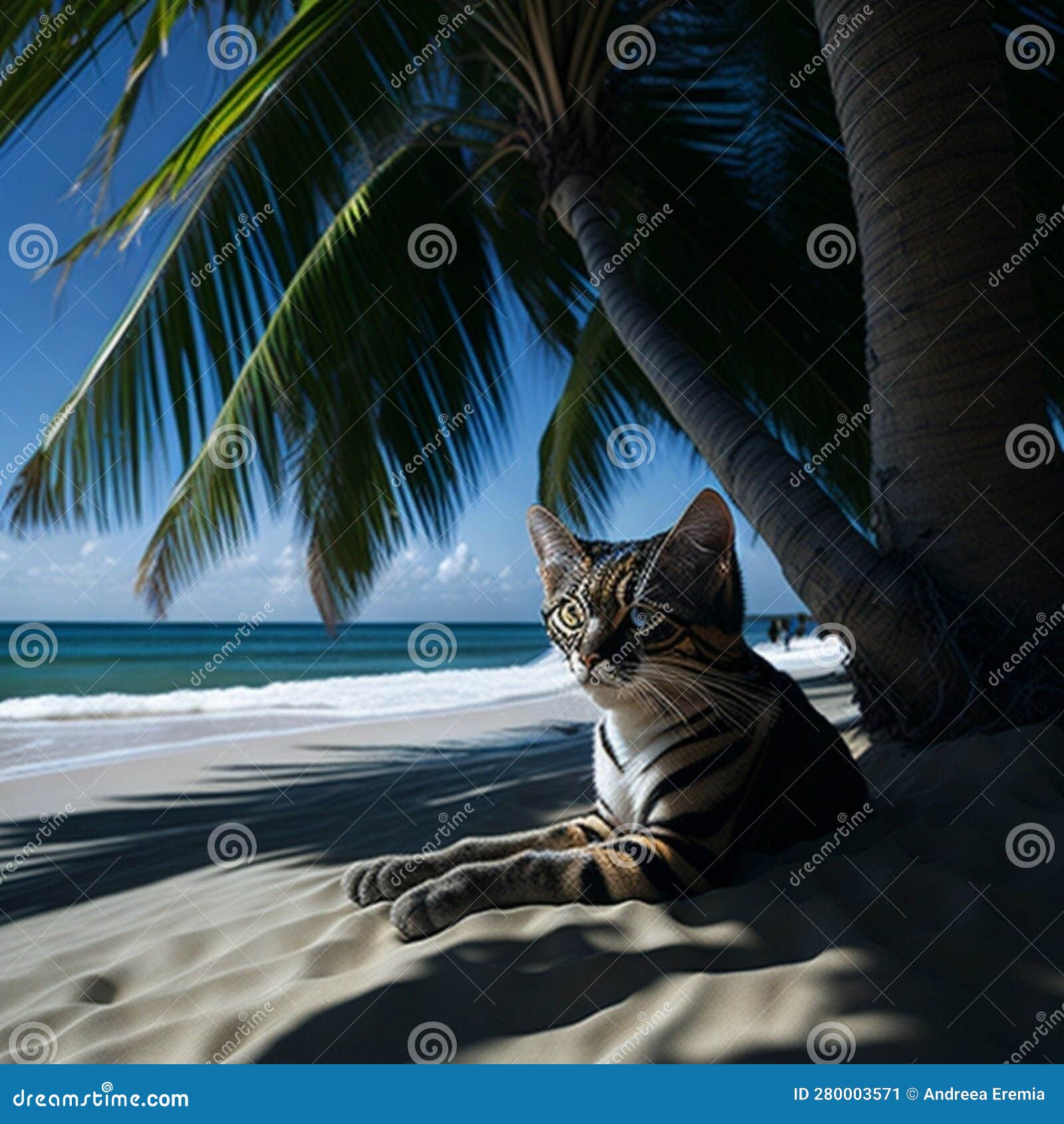Cute cat on the beach stock illustration. Illustration of black - 280003571