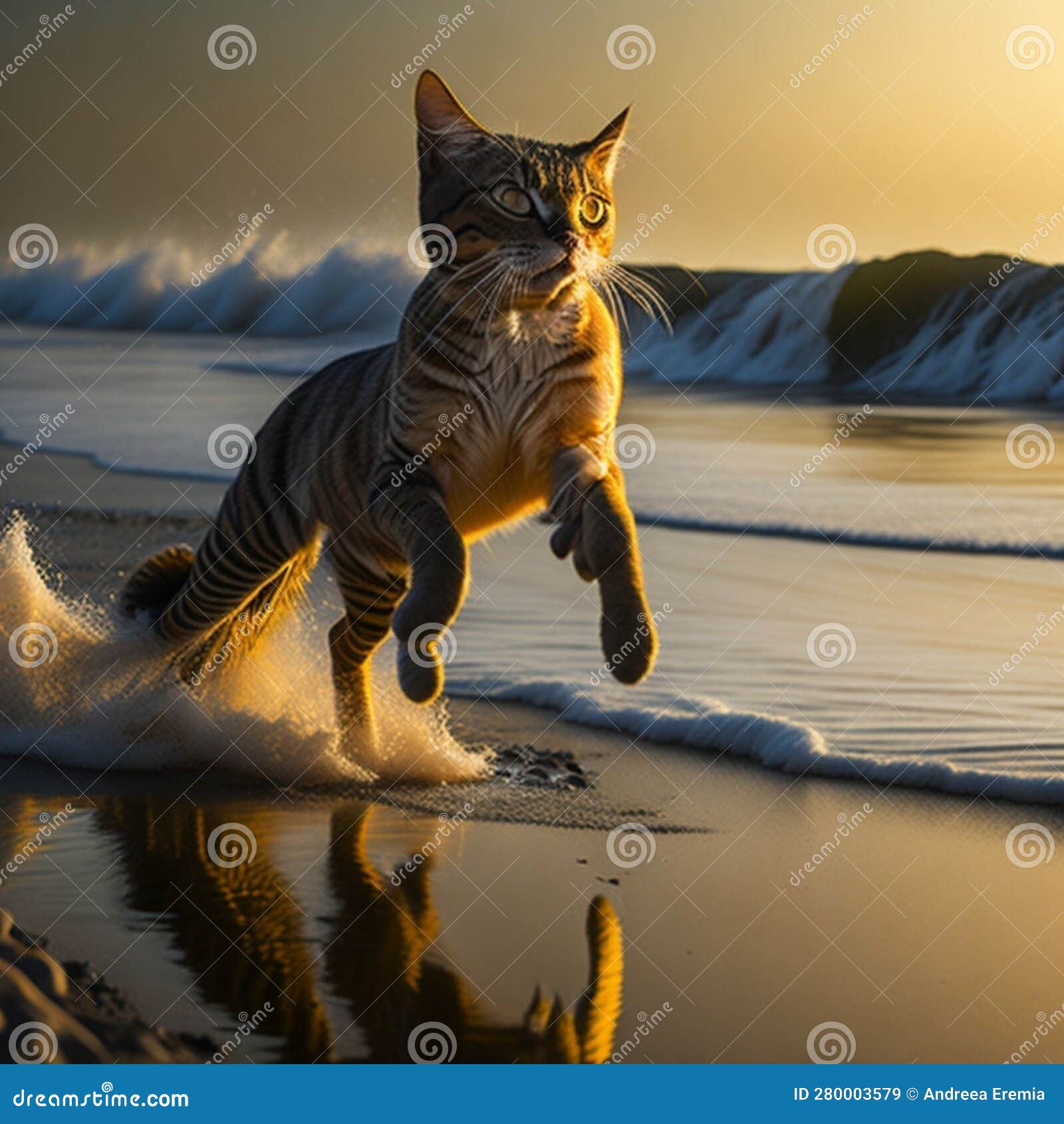 Cute cat on the beach stock illustration. Illustration of morning ...