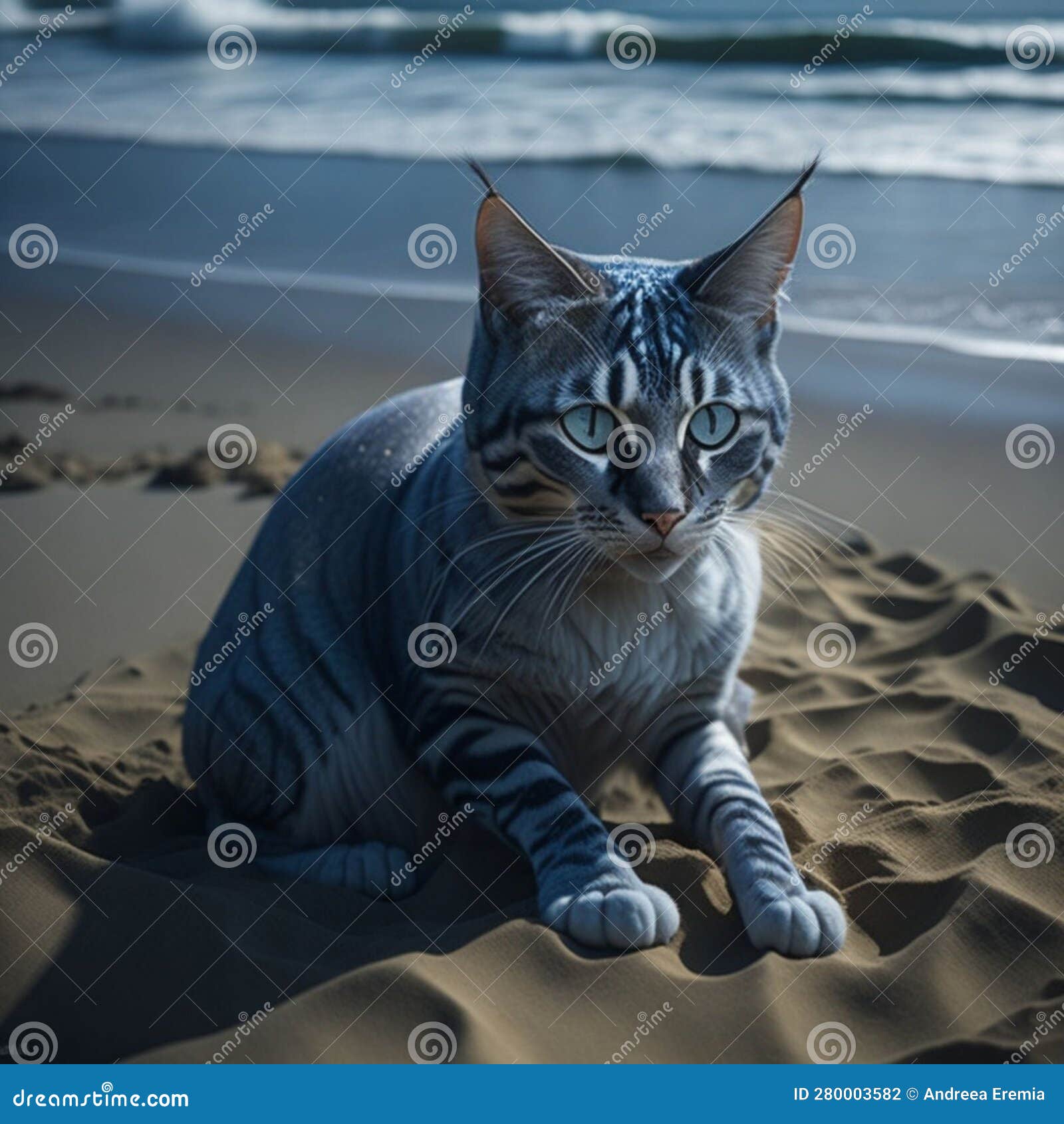 Cute cat on the beach stock illustration. Illustration of sunbathing ...