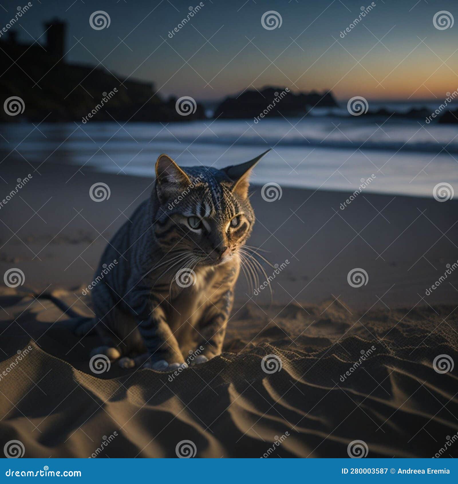 Cute cat on the beach stock illustration. Illustration of seashore ...