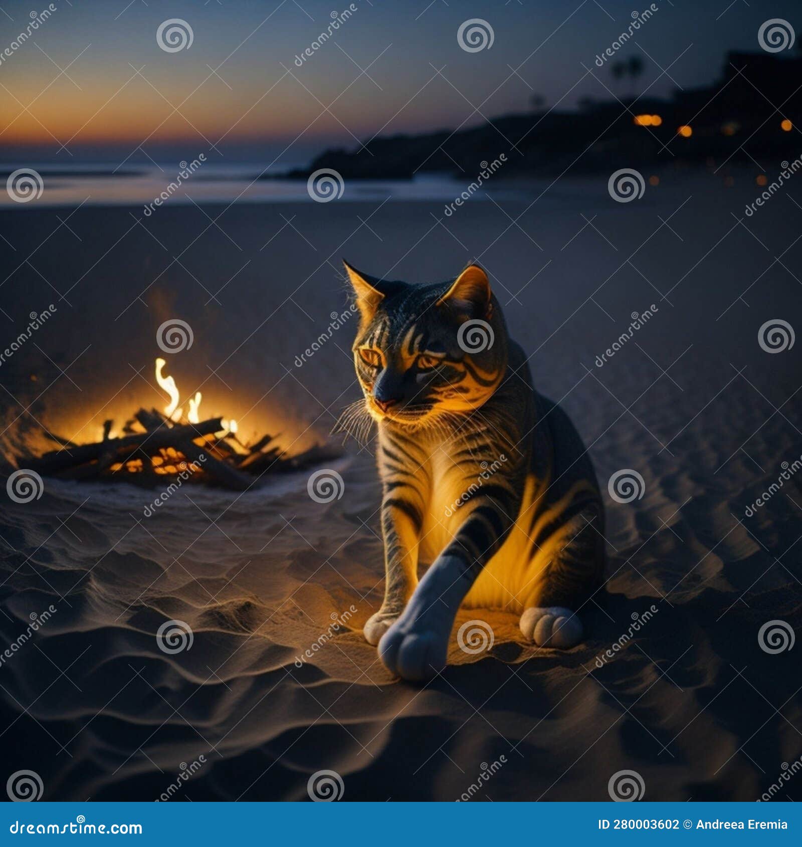 Cute cat on the beach stock illustration. Illustration of painting ...
