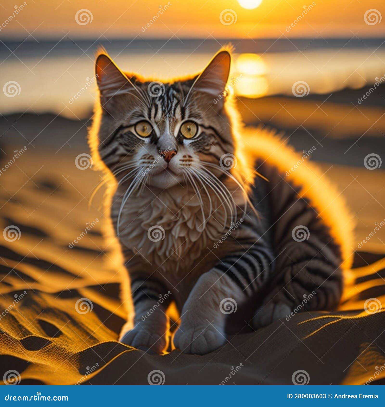 Cute cat on the beach stock illustration. Illustration of wanderer ...