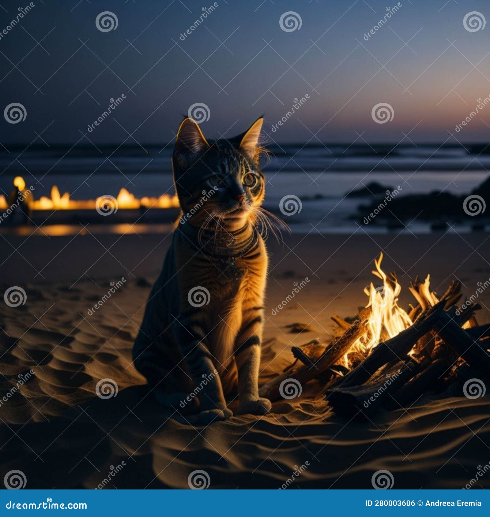 Cute cat on the beach stock illustration. Illustration of sandy - 280003606