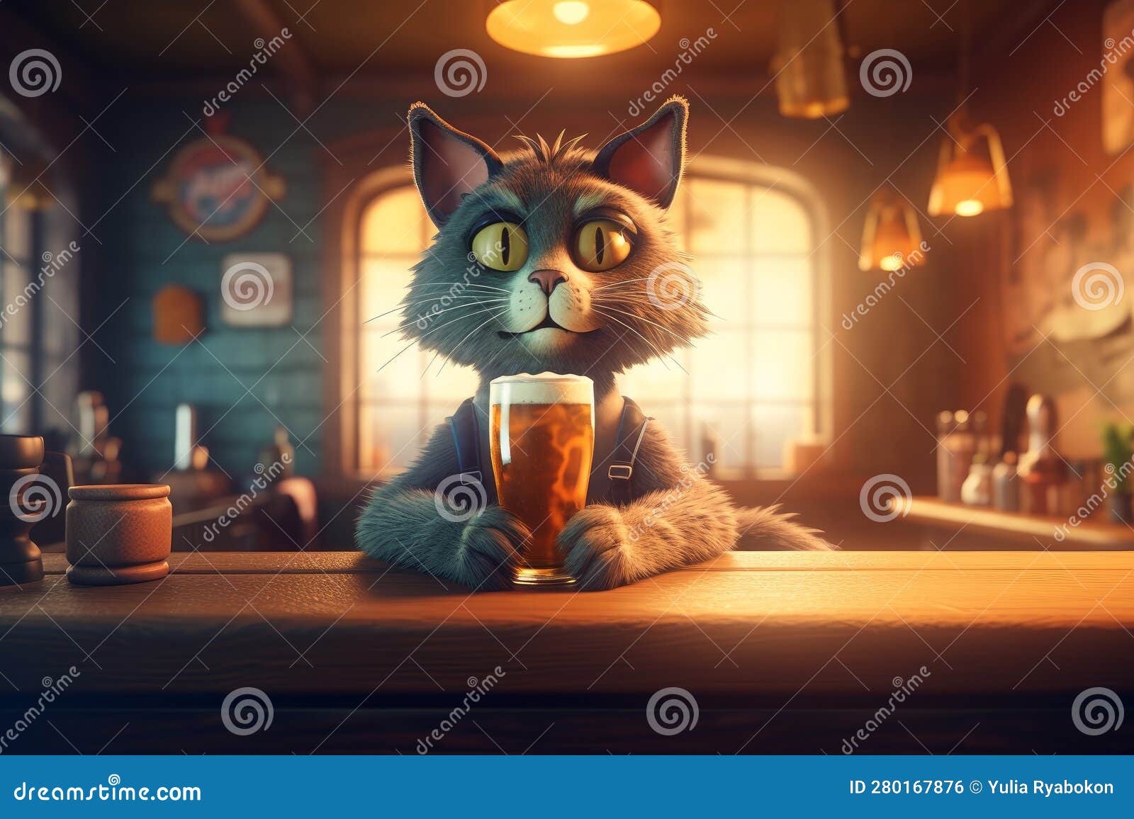 Cute cat beer. Generate Ai stock illustration. Illustration of smoking ...