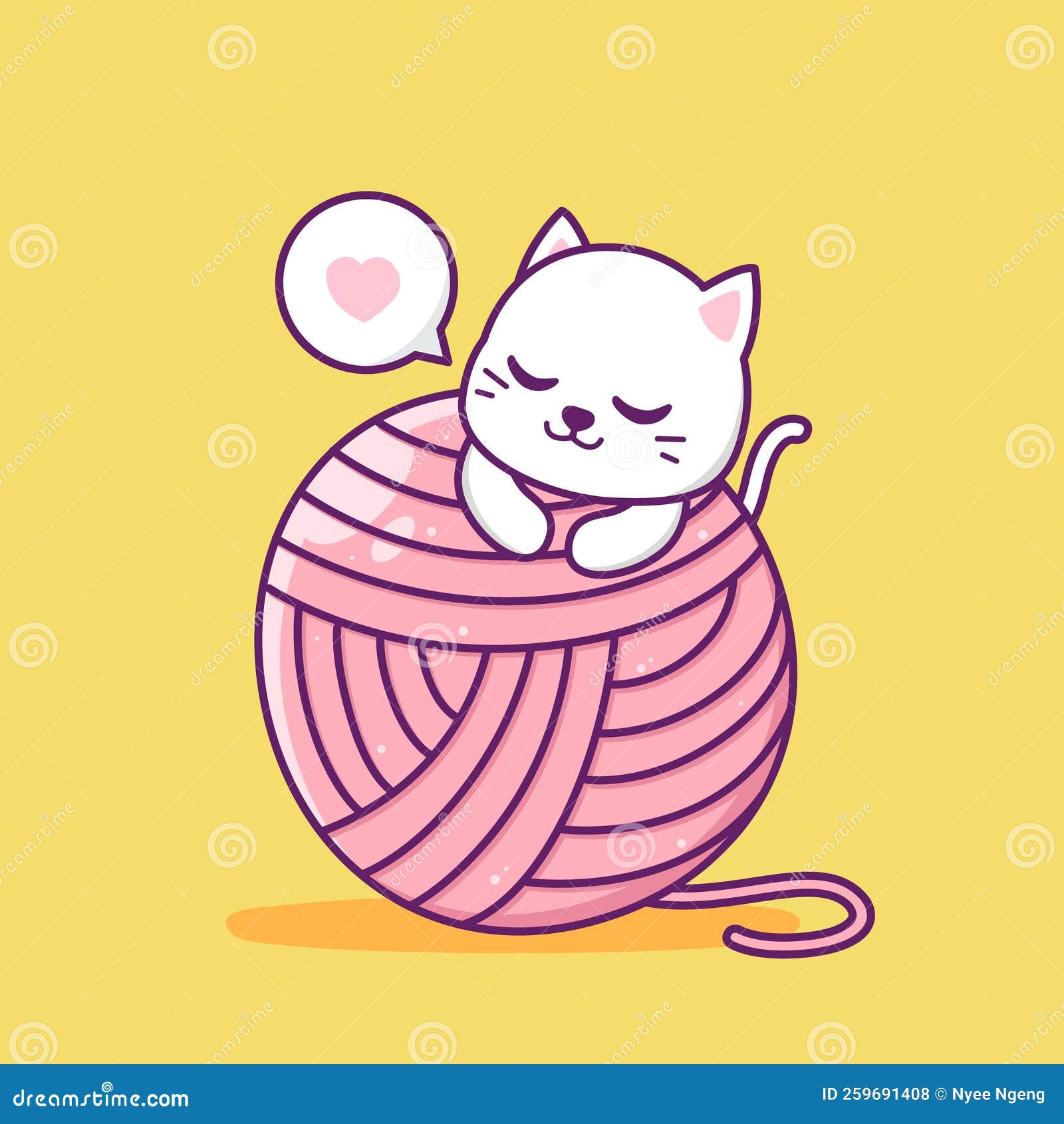 Cute Cat with Big Pink Yarn Ball Stock Vector - Illustration of hand ...