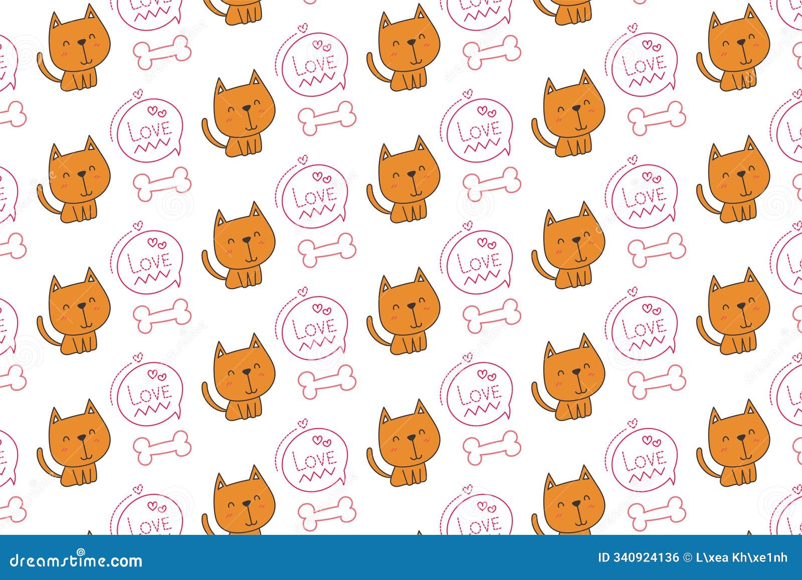 Cute Cat and Bone Pattern for Kids Gift Wrapping Stock Illustration ...