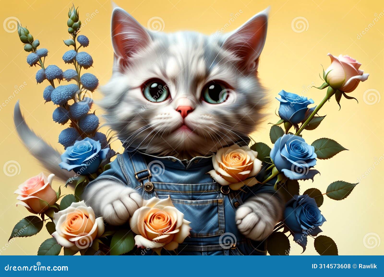 Cute Cat with a Bouquet of Roses Stock Photo - Image of patterns, love ...