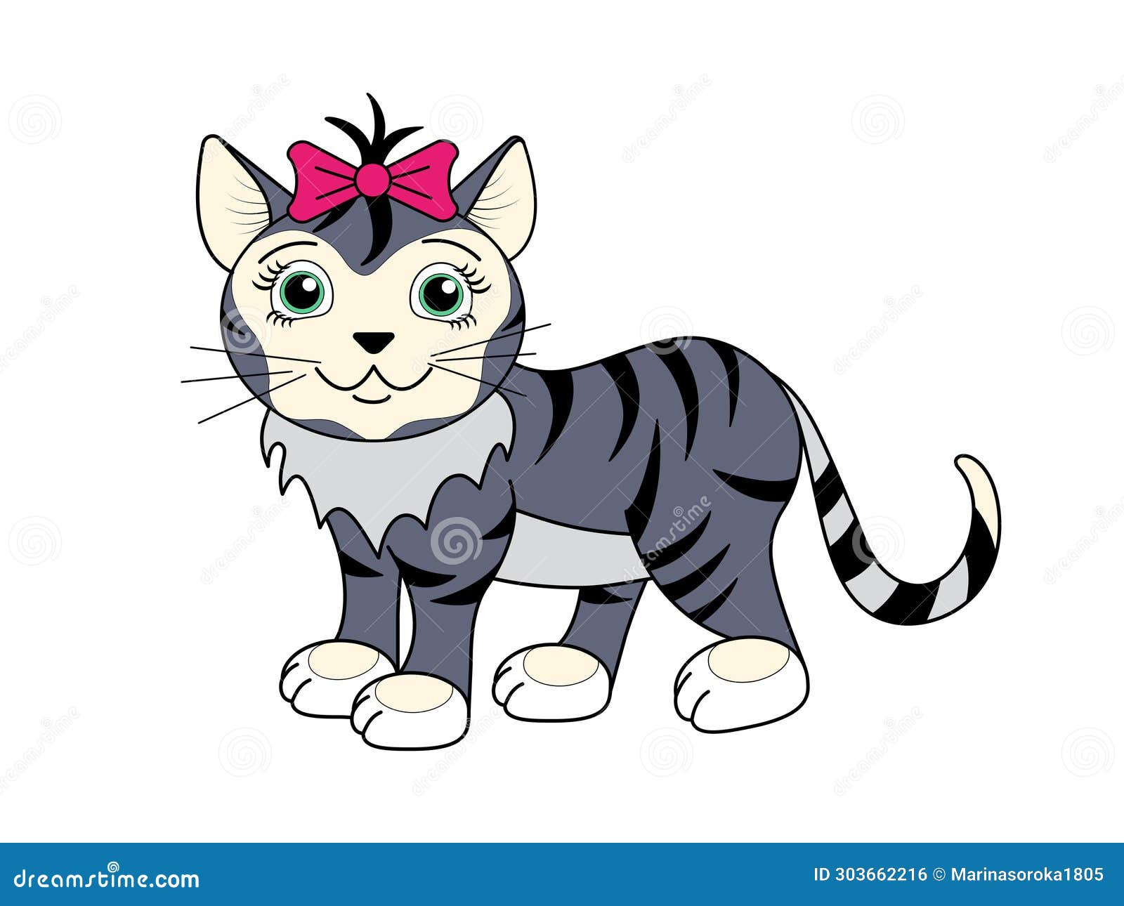 Cute Cat with a Bow. Vector Illustration Stock Illustration ...