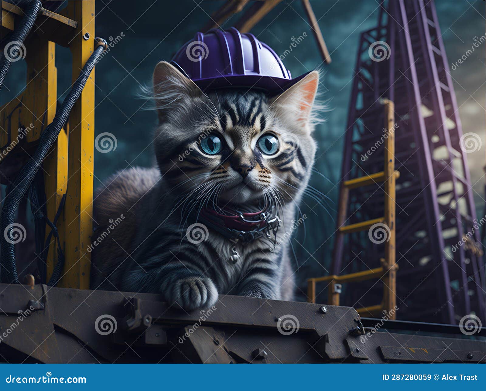 Cute Cat Builder at the Construction Site. Stock Illustration ...