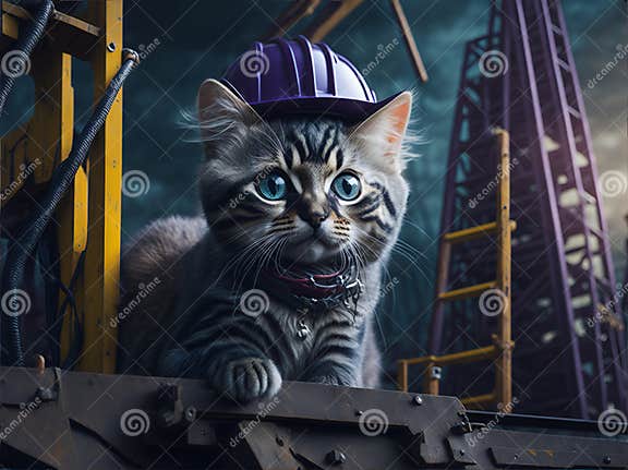 Cute Cat Builder at the Construction Site. Stock Illustration ...