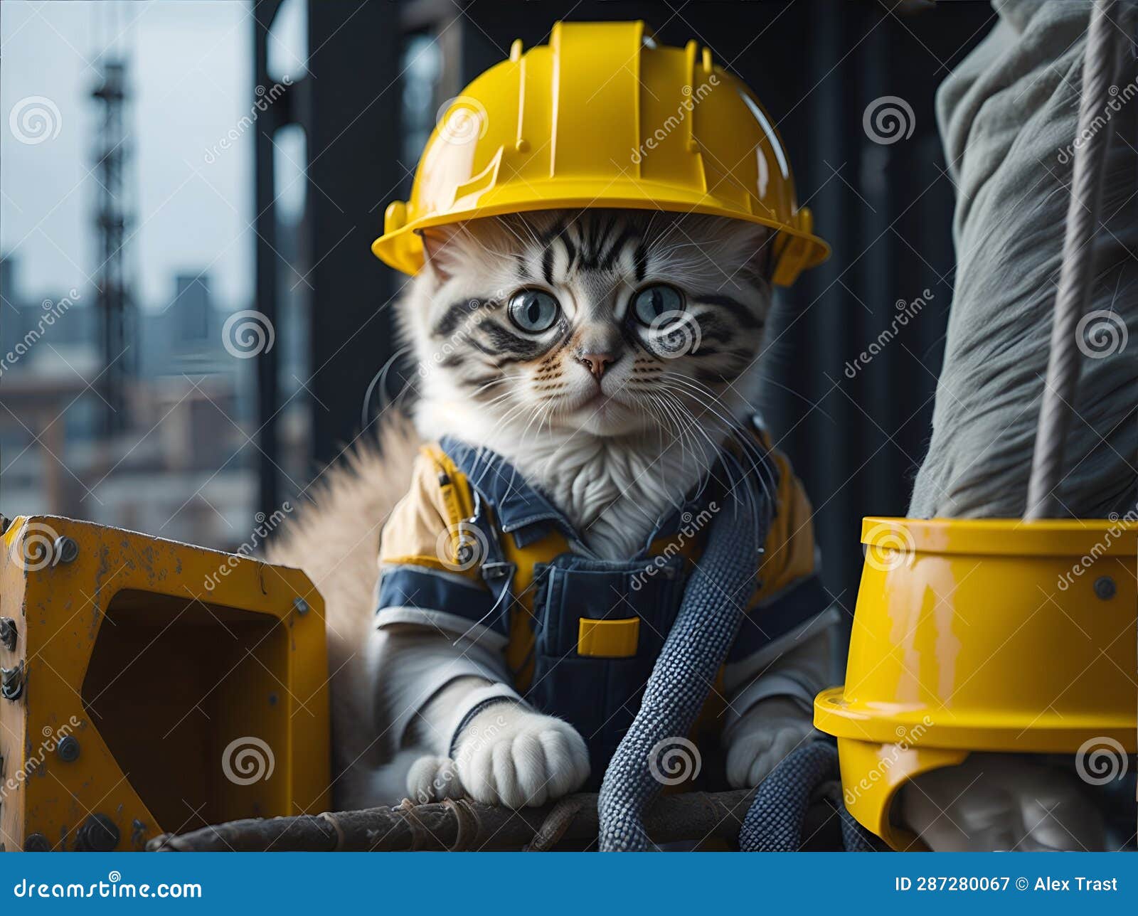 Cute Cat Builder at the Construction Site. Stock Illustration ...