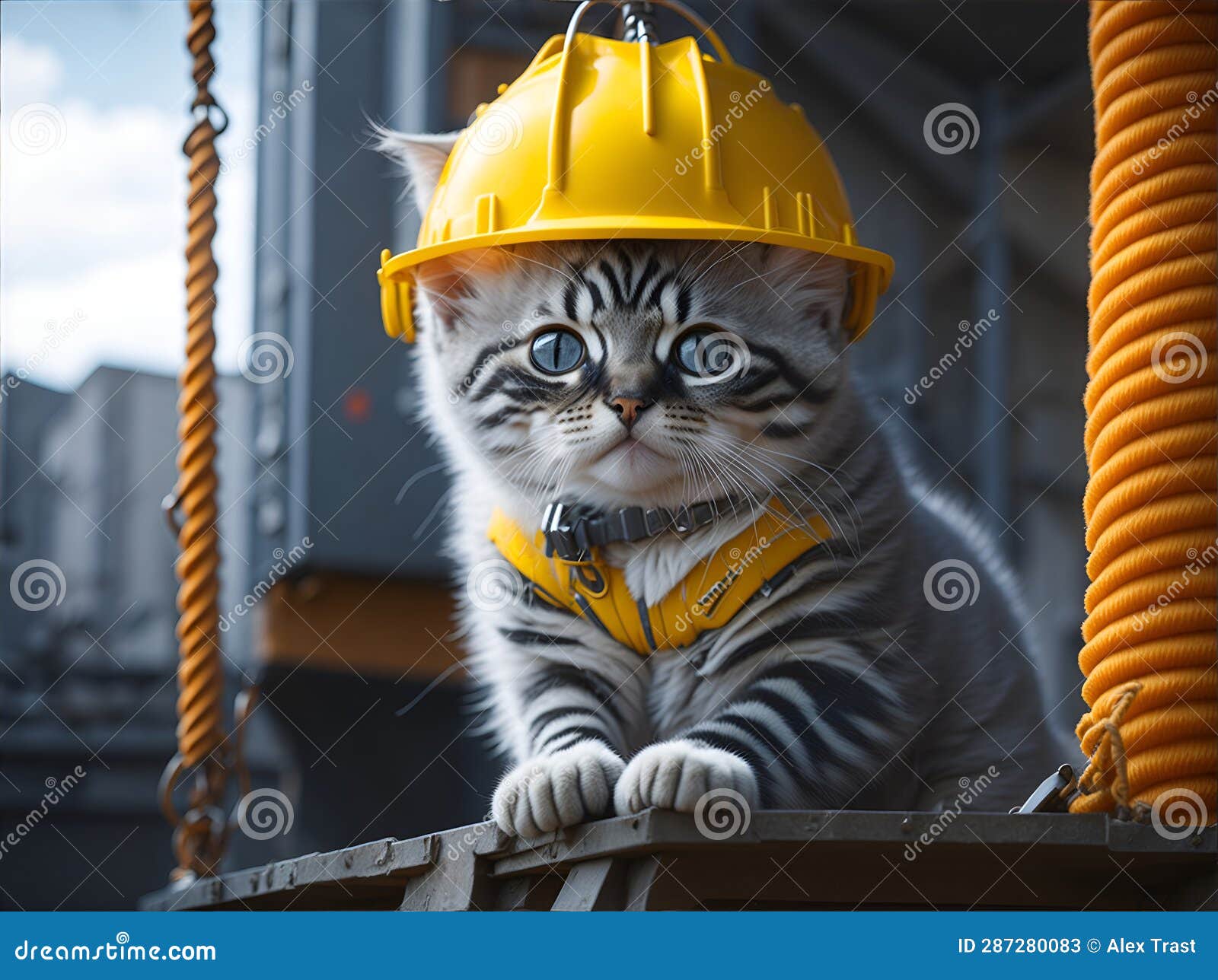 Cute Cat Builder at the Construction Site. Stock Illustration ...