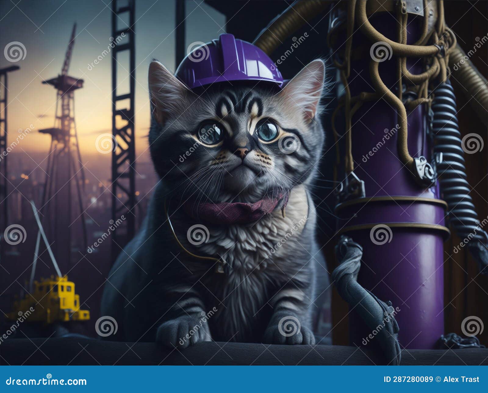 Cute Cat Builder at the Construction Site. Stock Illustration ...