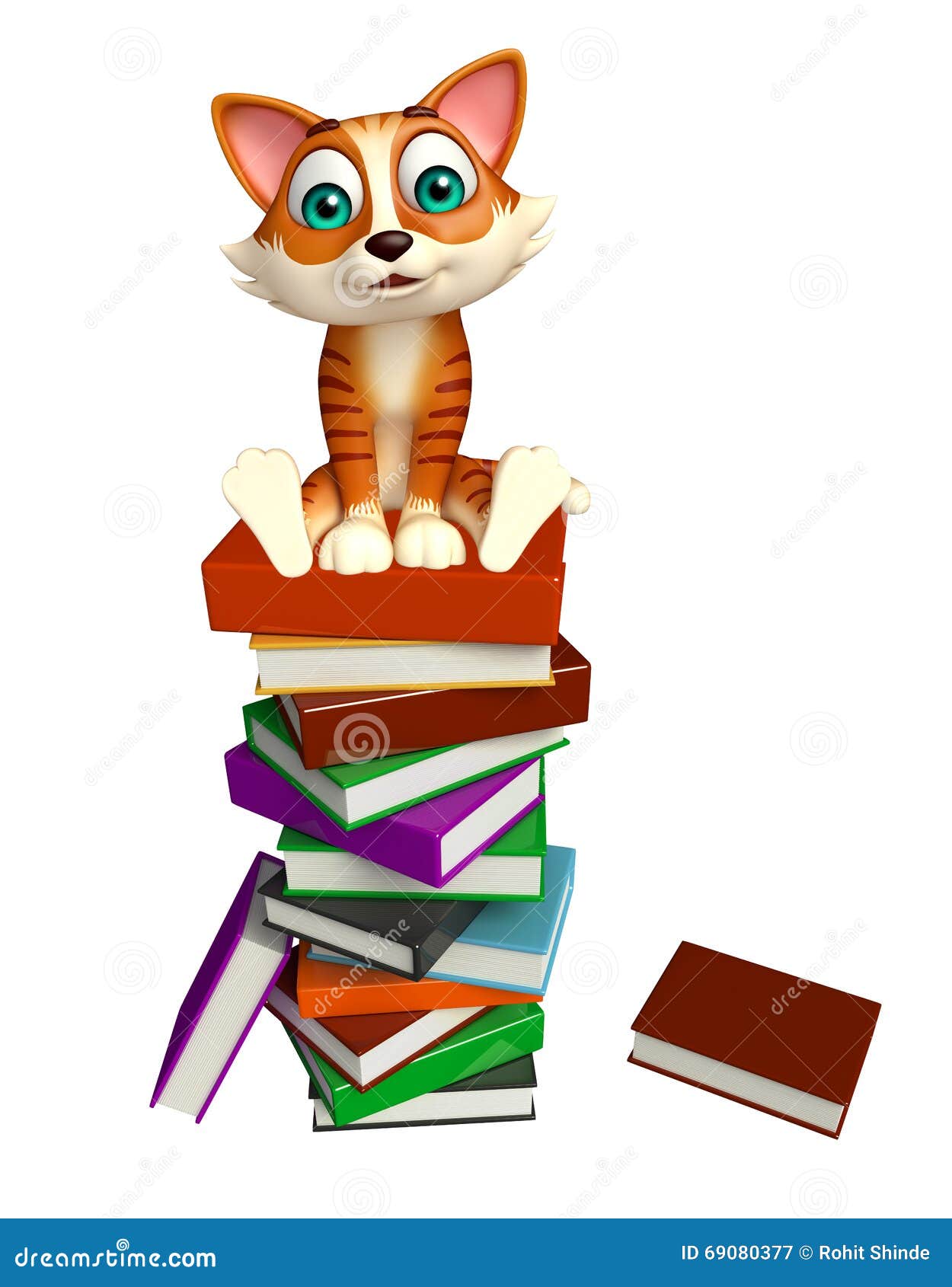 Cute Cat Cartoon Character Book Stack Stock Illustration - Illustration ...