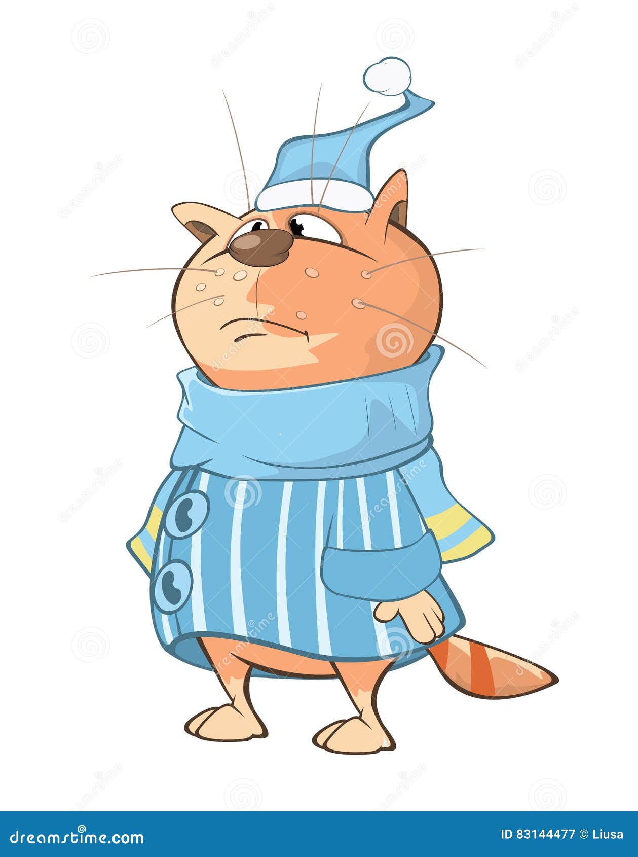 Cute Cat Cartoon Character stock vector. Illustration of nightcap ...