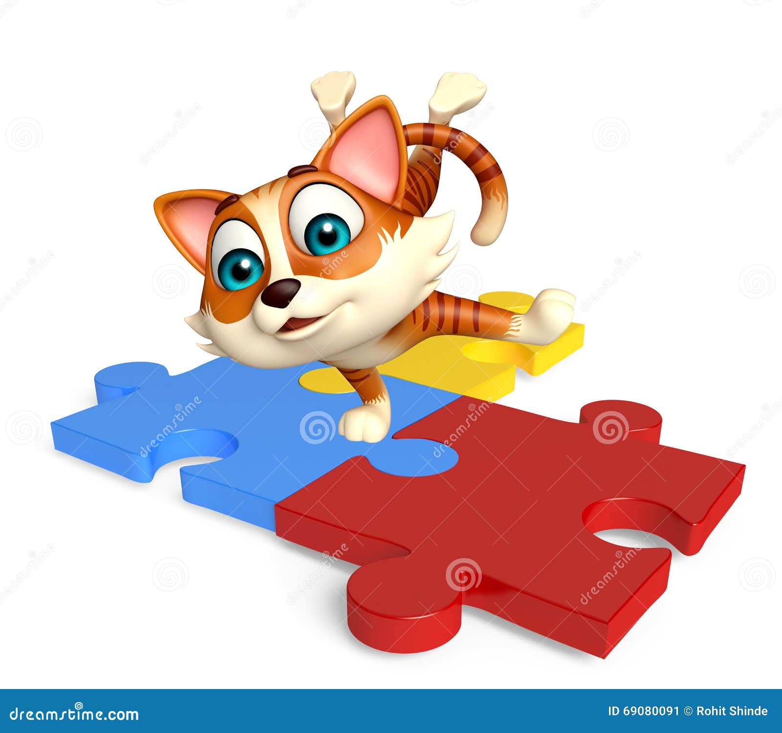 Cute Cat Cartoon Character with Puzzle Stock Illustration ...