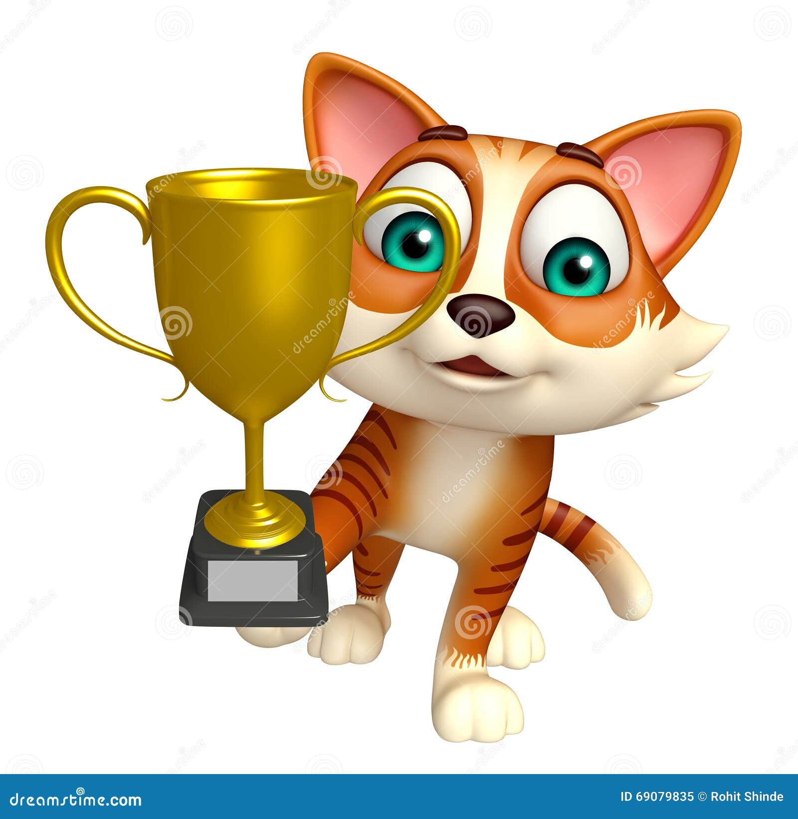 Cute Cat Cartoon Character with Winning Cup Stock Illustration ...