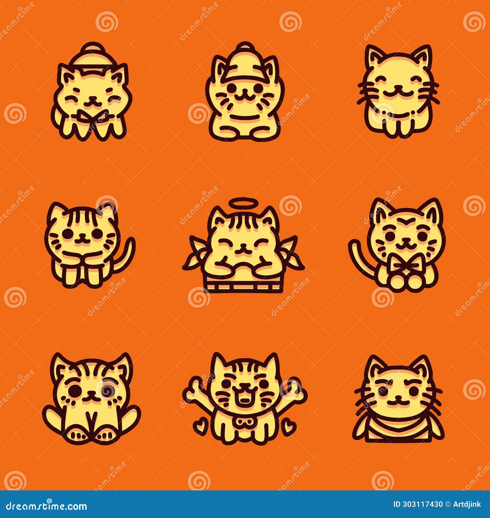 Cute Cat Cartoon Icon Set Illustration Vector Design Emblem Stock ...