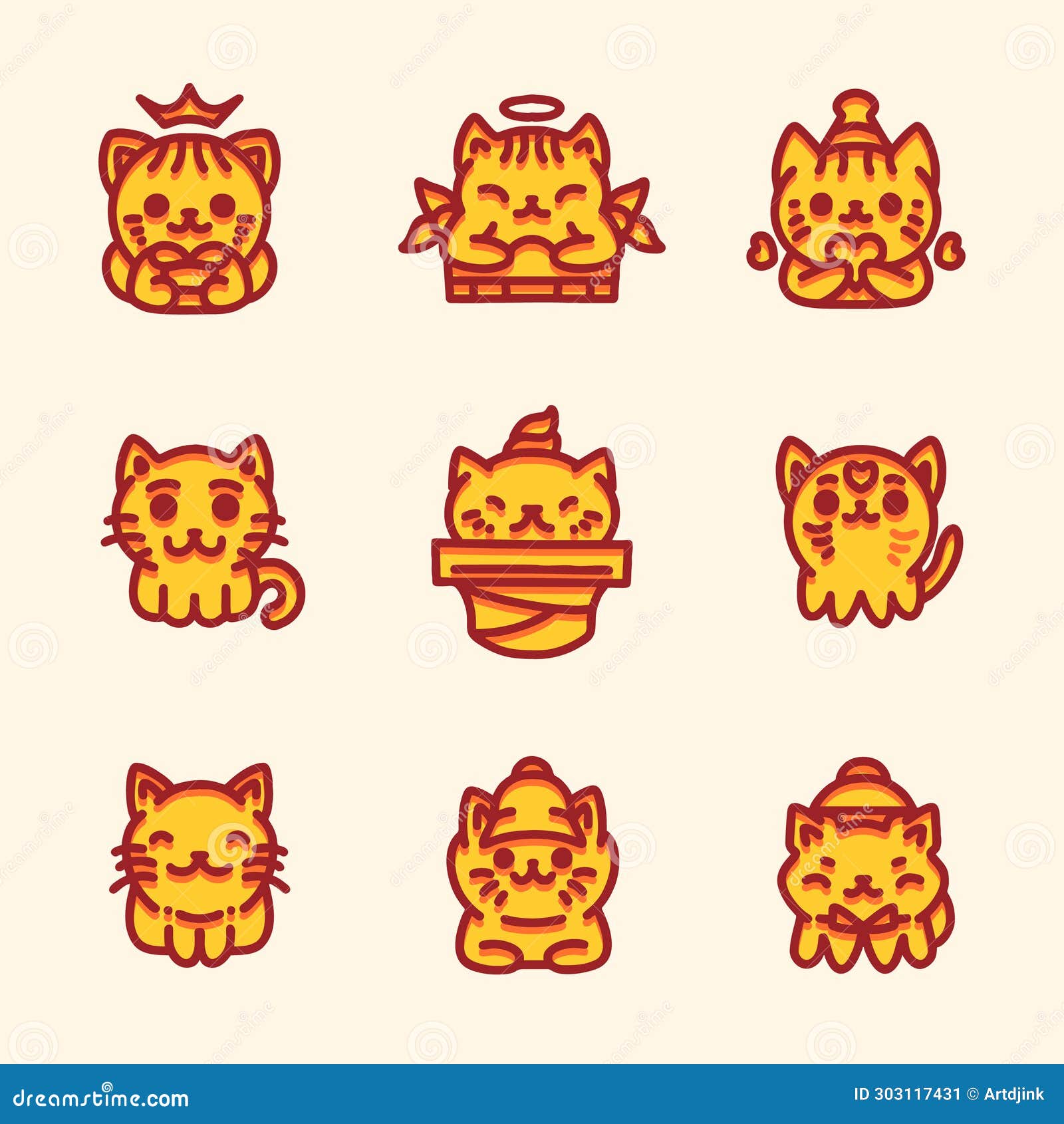 Cute Cat Cartoon Icon Set Illustration Vector Design Emblem Stock ...