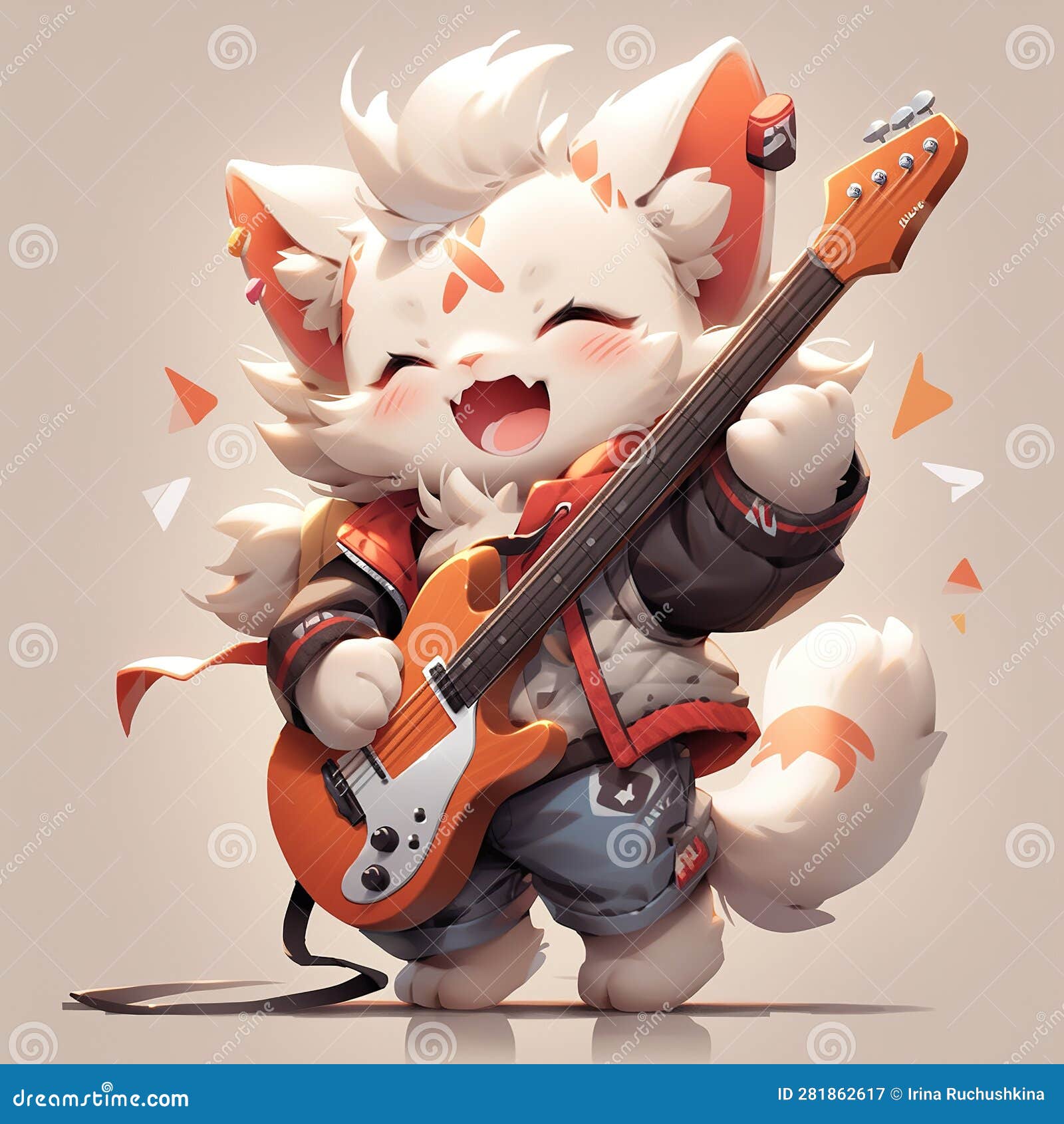 Cute Cat Cartoon Playing Guitar. Illustration. Generative AI Stock ...