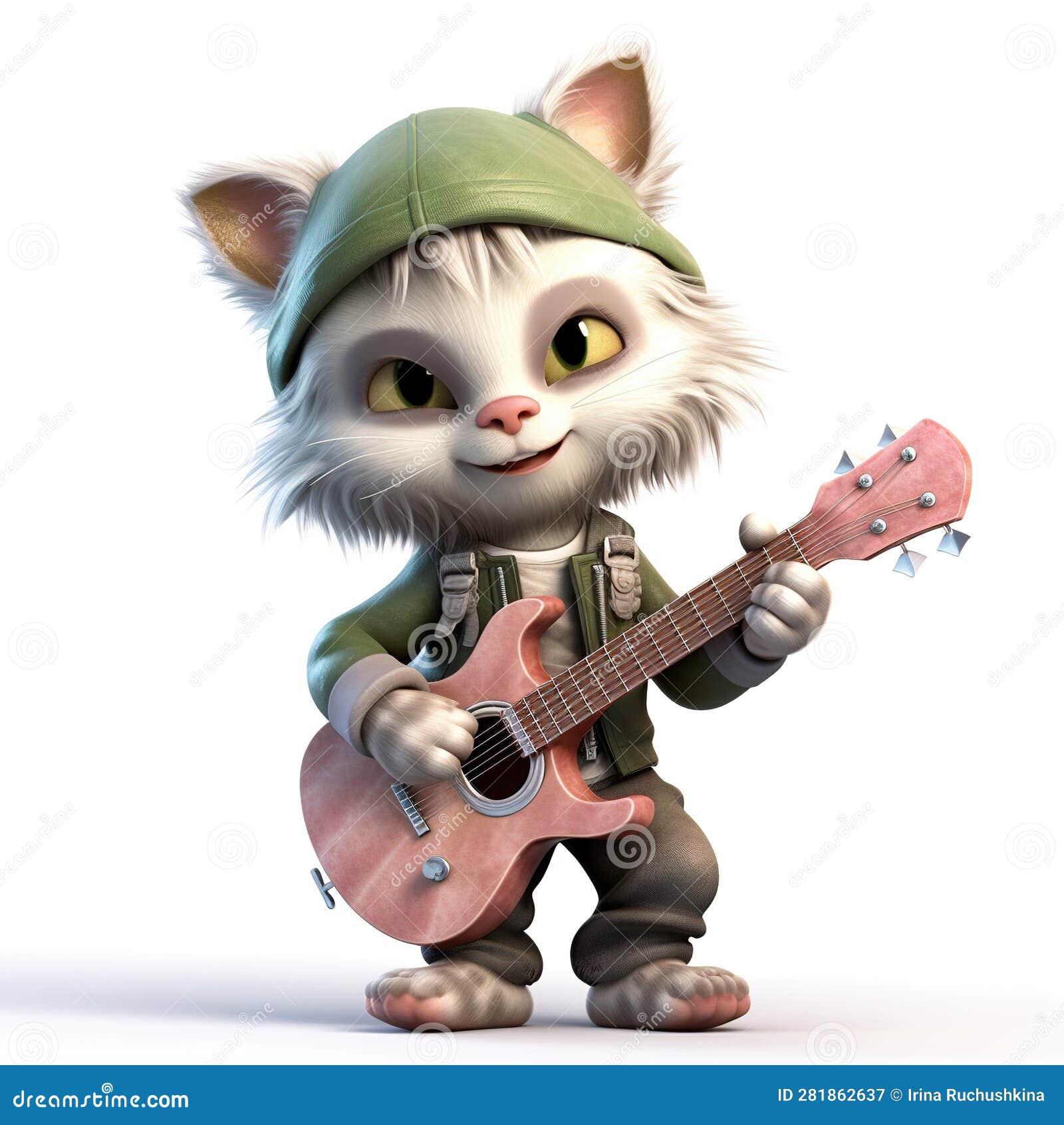 Cute Cat Cartoon Playing Guitar. Illustration. Generative AI Stock ...