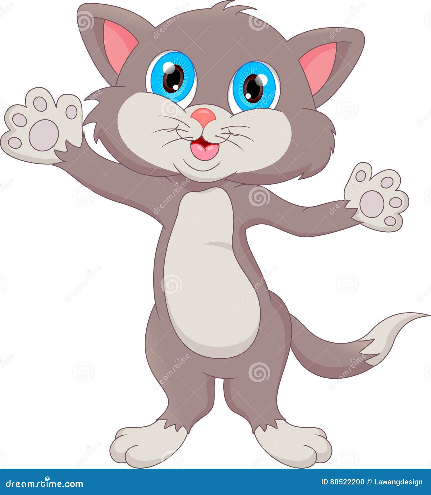 Cute cat cartoon waving stock vector. Illustration of happy - 80522200