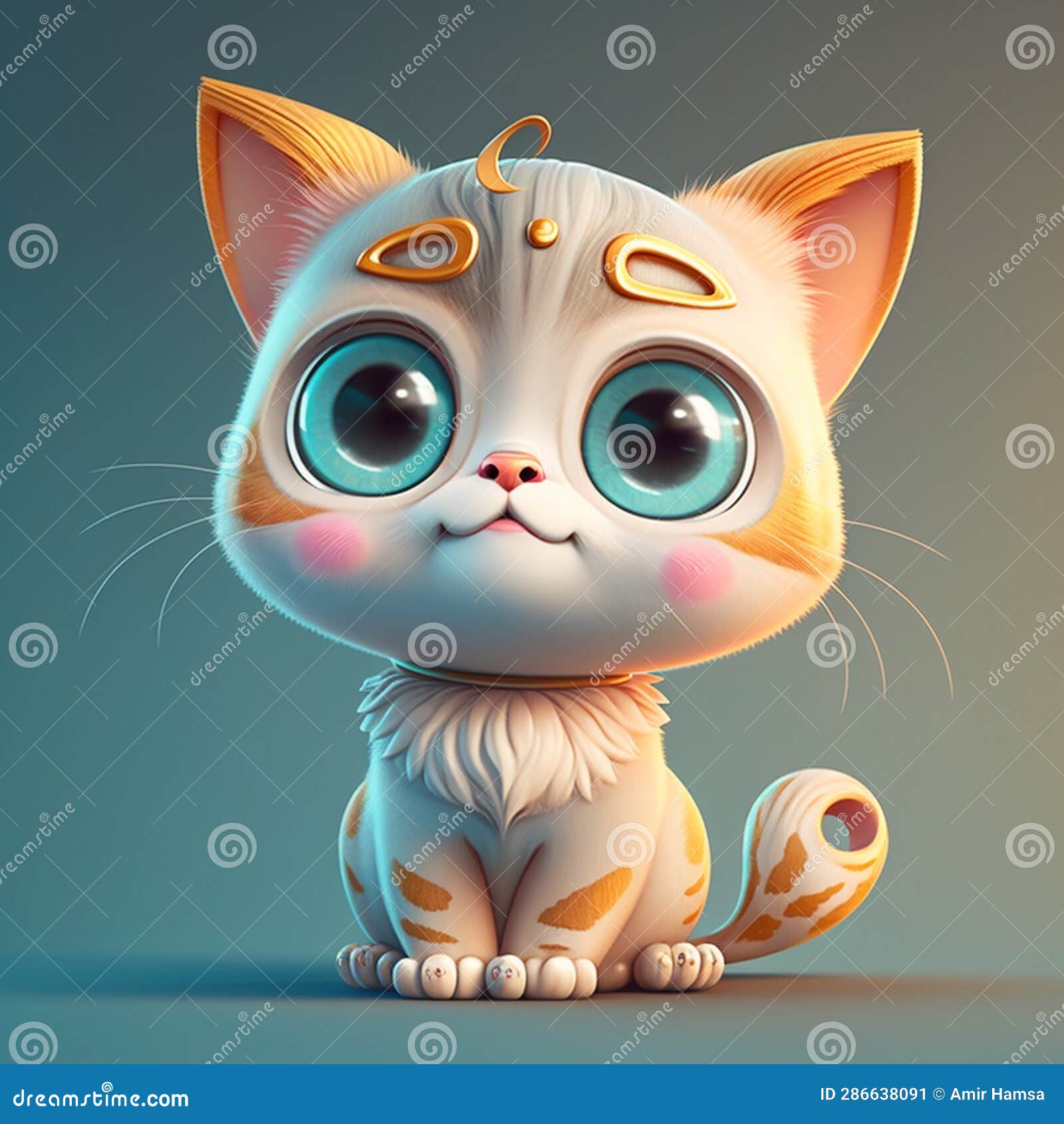 Cute Cat Character with Big Eyes Significant Smile Stock Image - Image ...