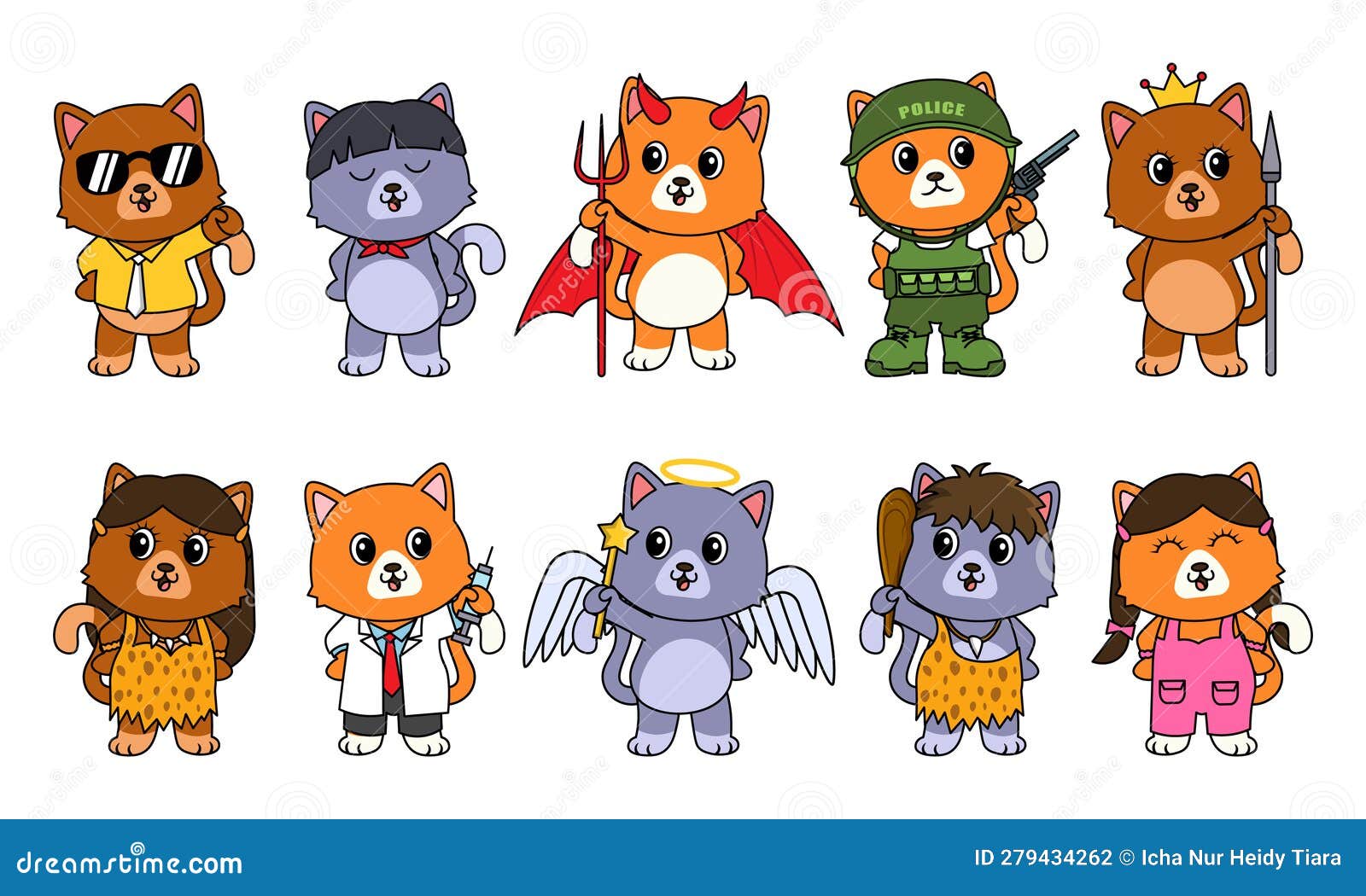 Cute Cat Character with Different Poses Stock Vector - Illustration of ...