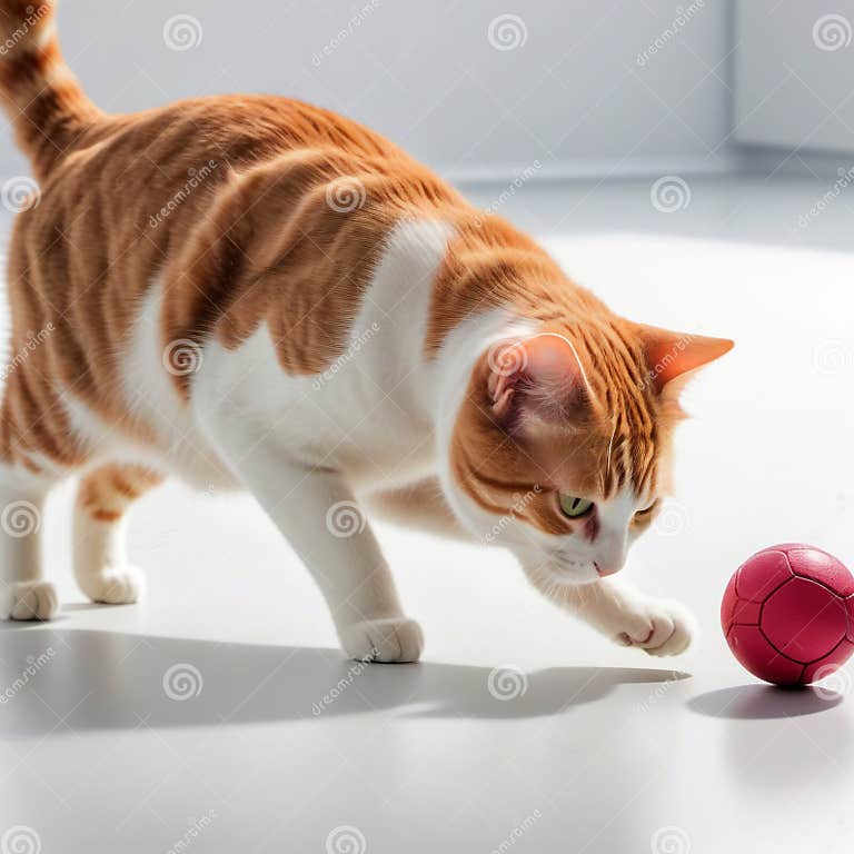 Cute Cat Chasing Ball on the Floor Stock Illustration - Illustration of ...