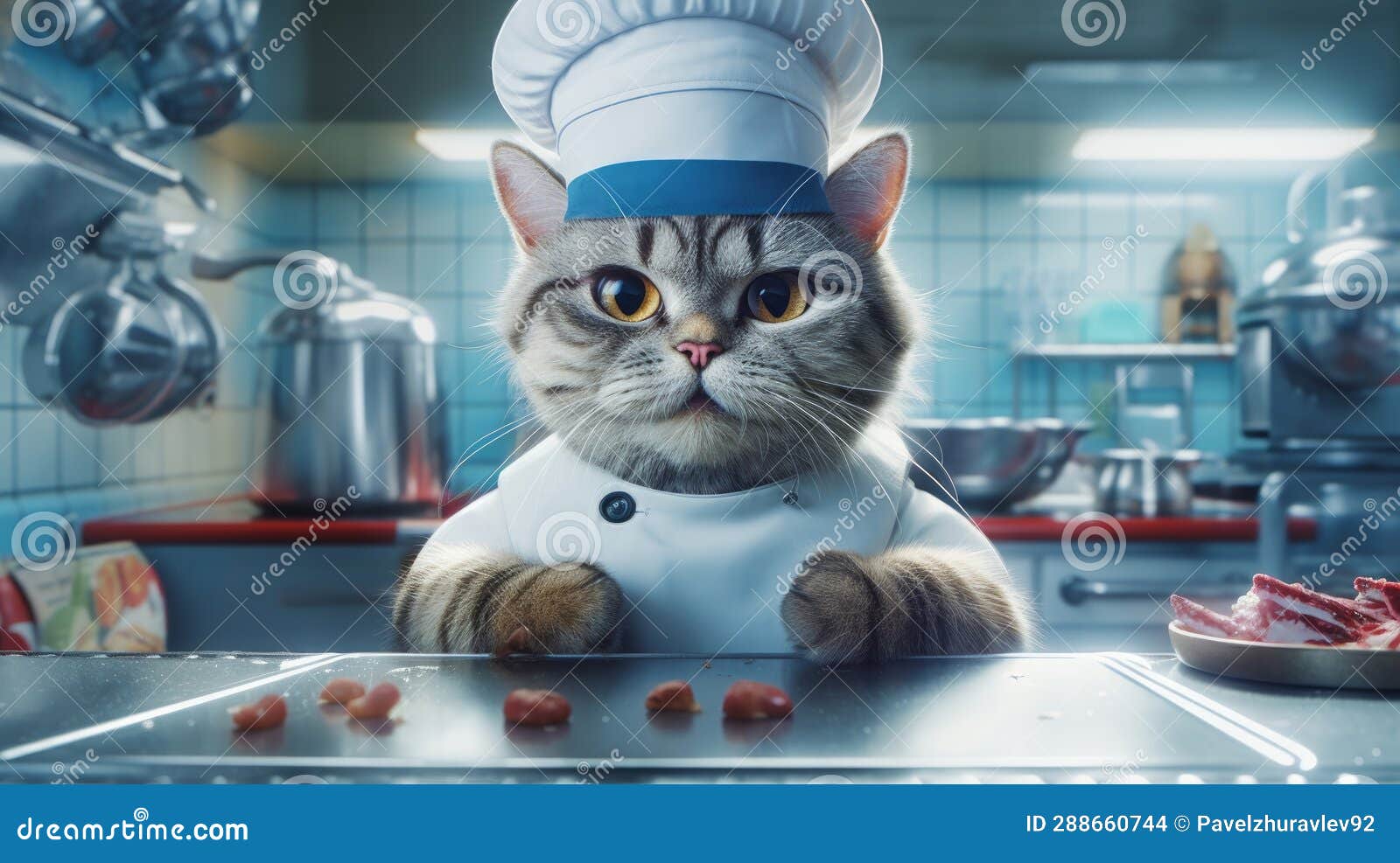 Cute Cat Chef in the Kitchen. Portrait of a Cat Stock Illustration ...