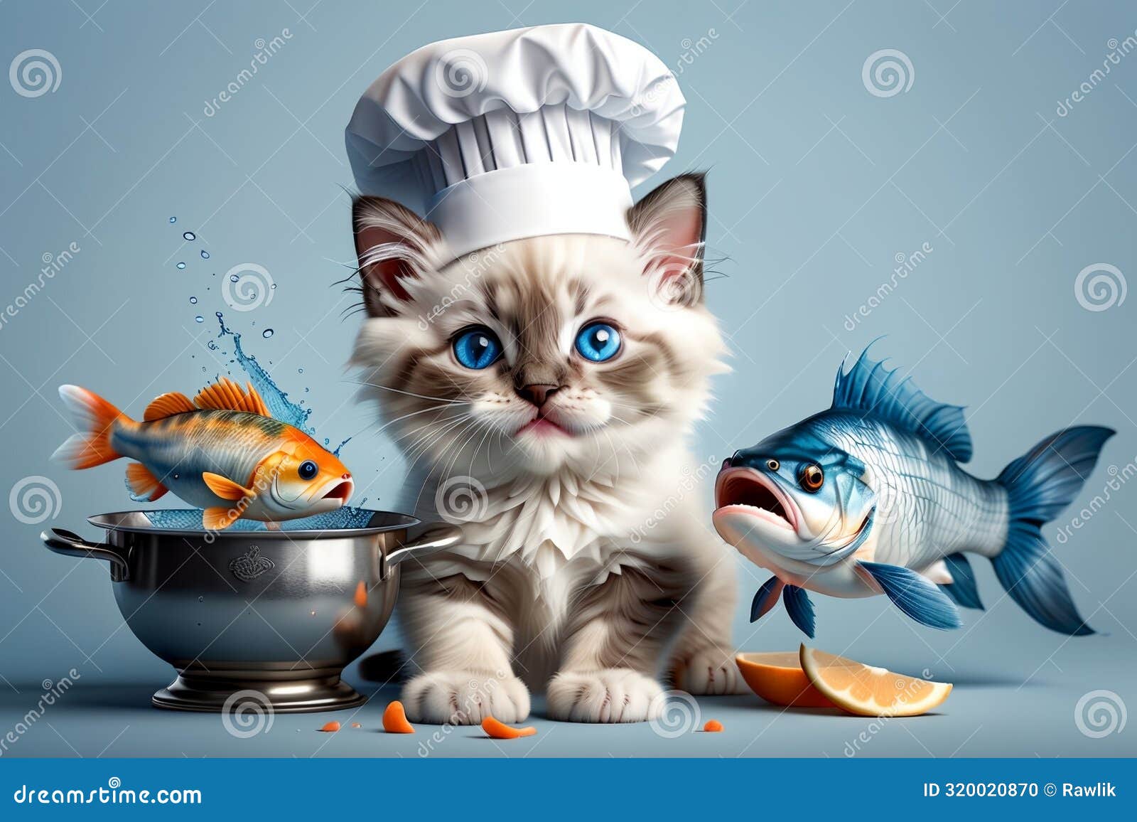 Cute Cat Chef Preparing Fish in the Kitchen Stock Illustration ...